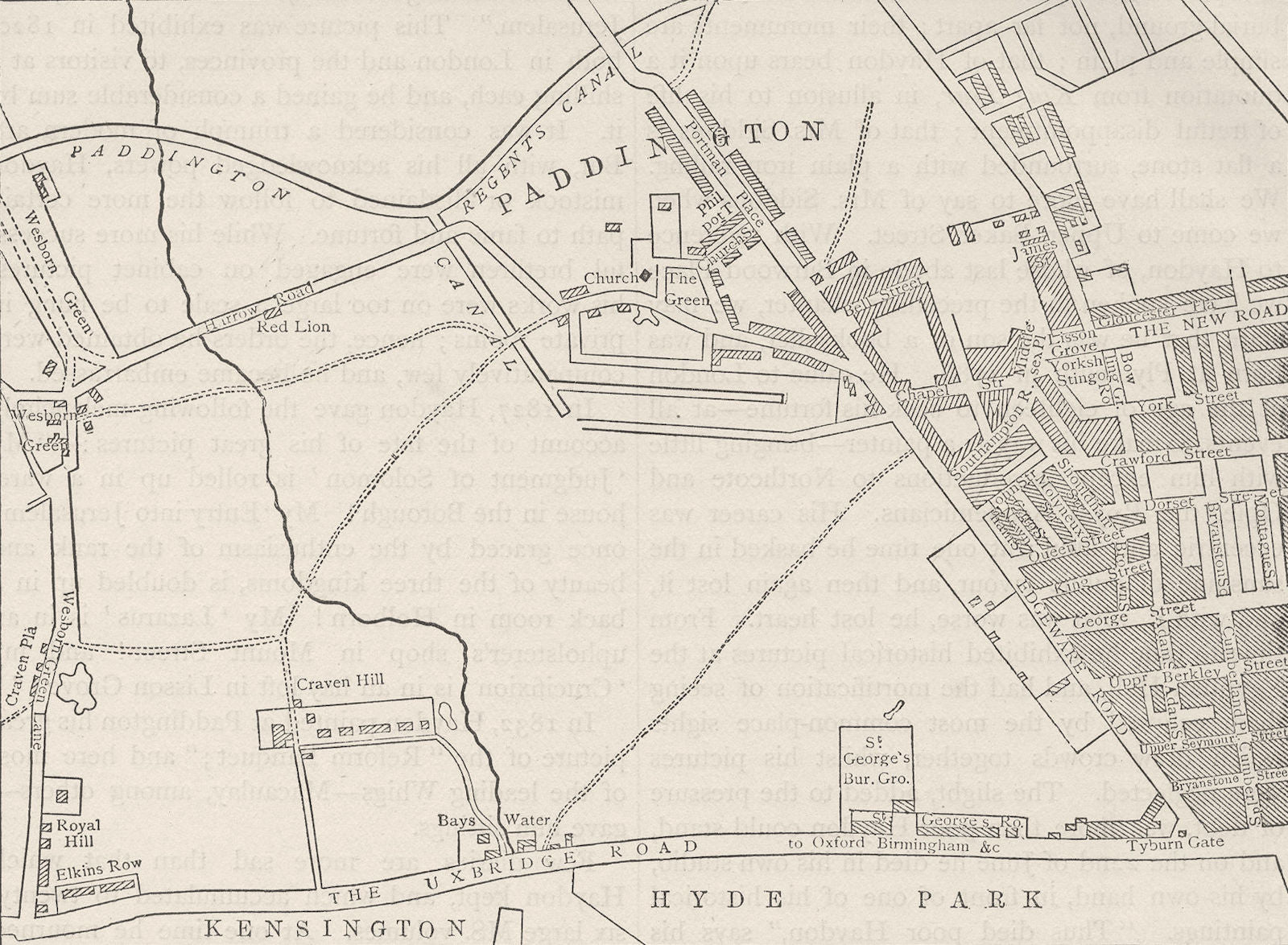 PADDINGTON. Map of Paddington, in 1815. London c1880 old antique chart ...