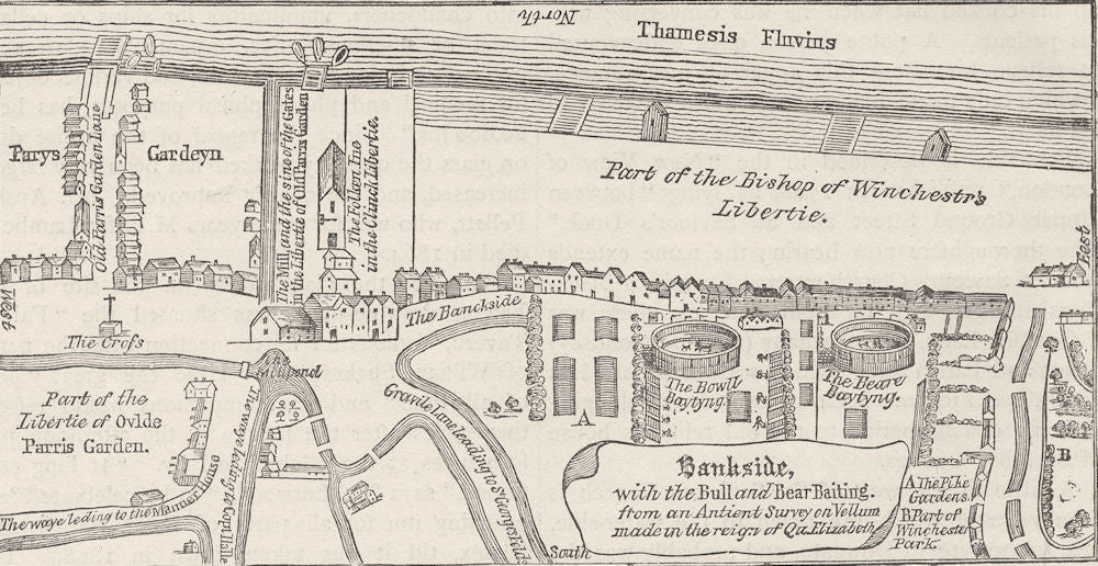 SOUTHWARK. Plan of Bankside, early in the seventeenth century. London ...