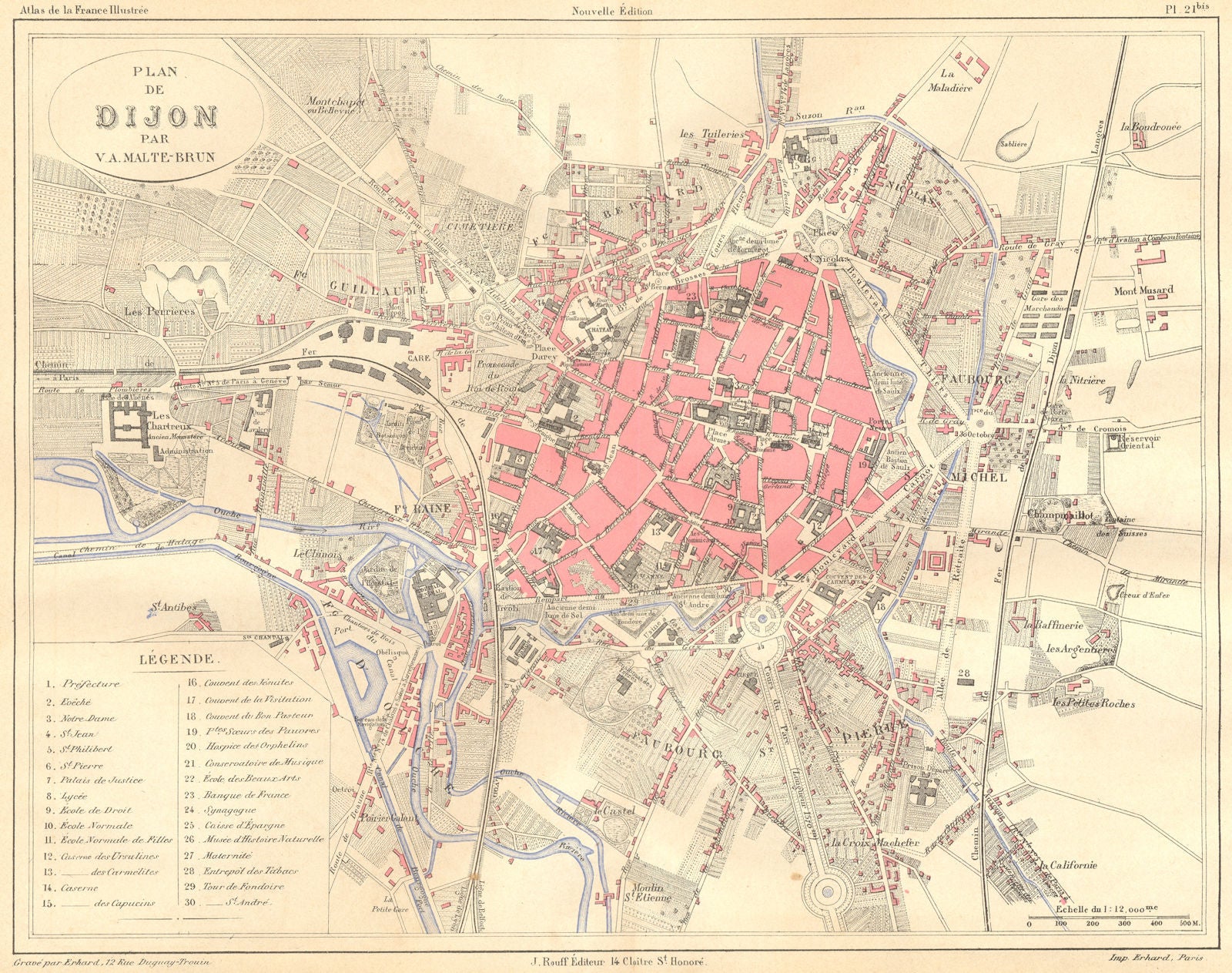 CÔTE-D'OR. Plan de Dijon 1881 old antique vintage map chart ...