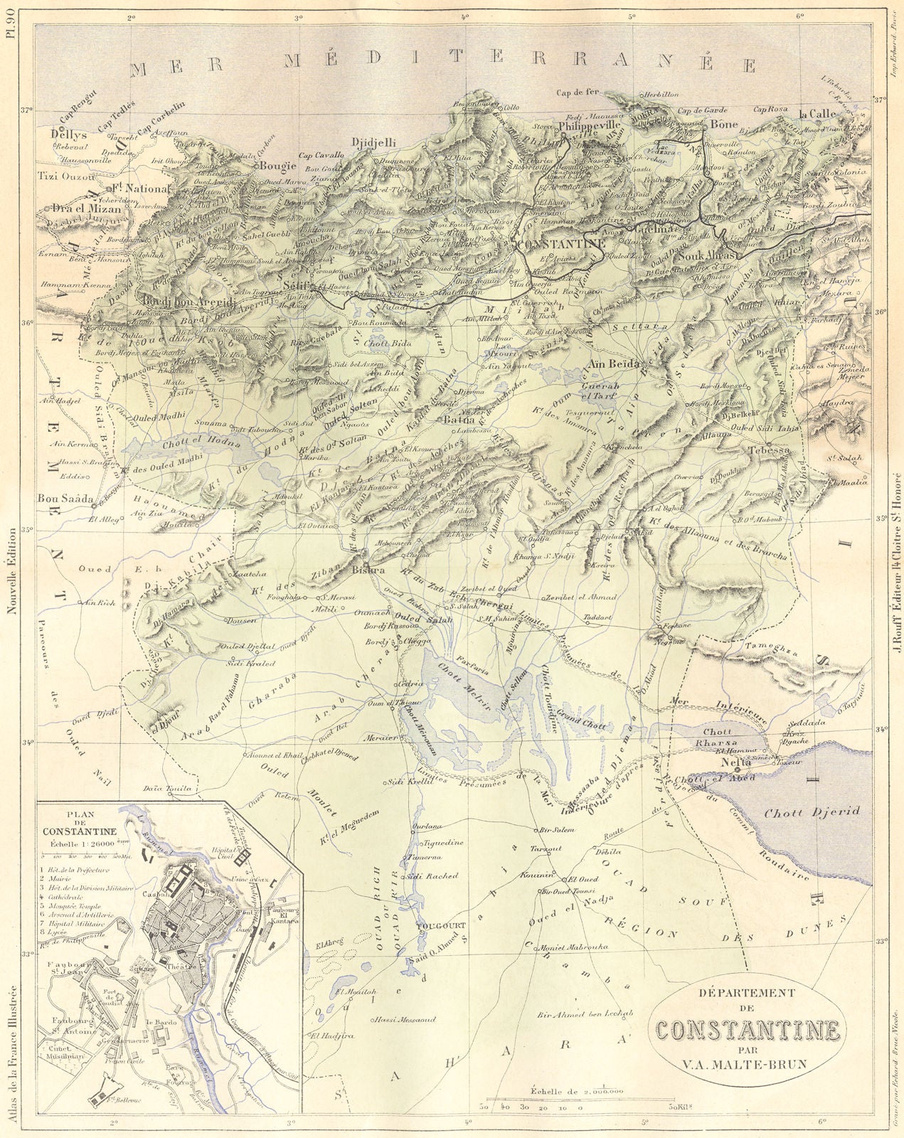 ALGERIA. Departement de Constantine; plan 1884 old antique map chart ...