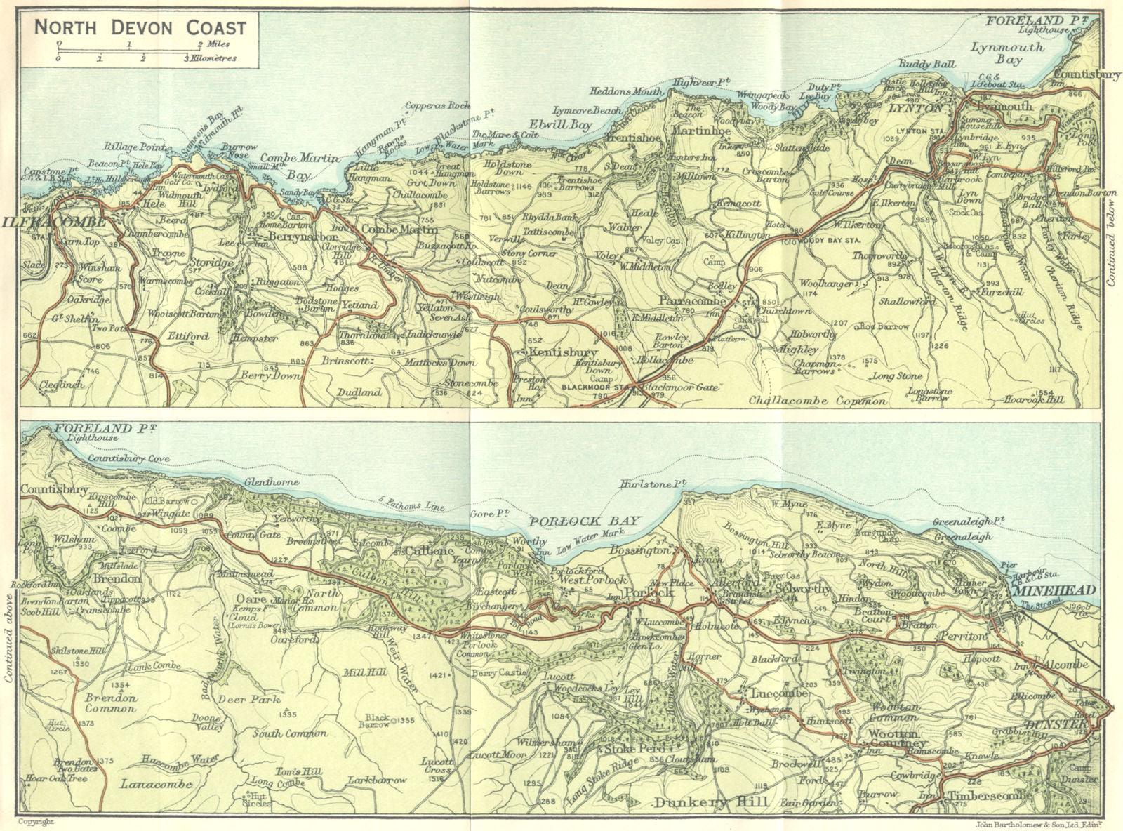 DEVON. North Coast 1924 old antique vintage map plan chart ...