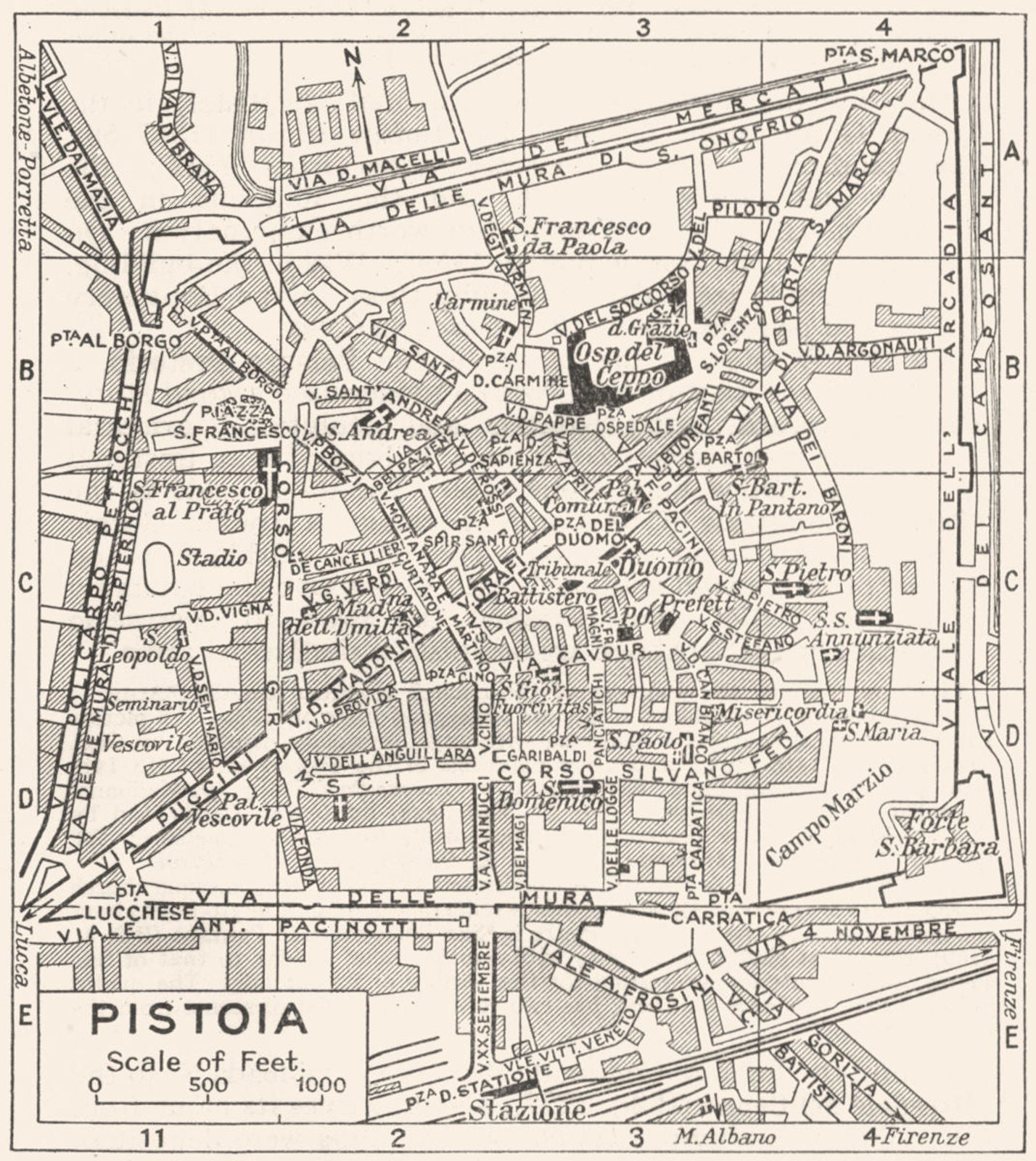 PISTOIA town/city plan. Italy 1953 old vintage map chart ...