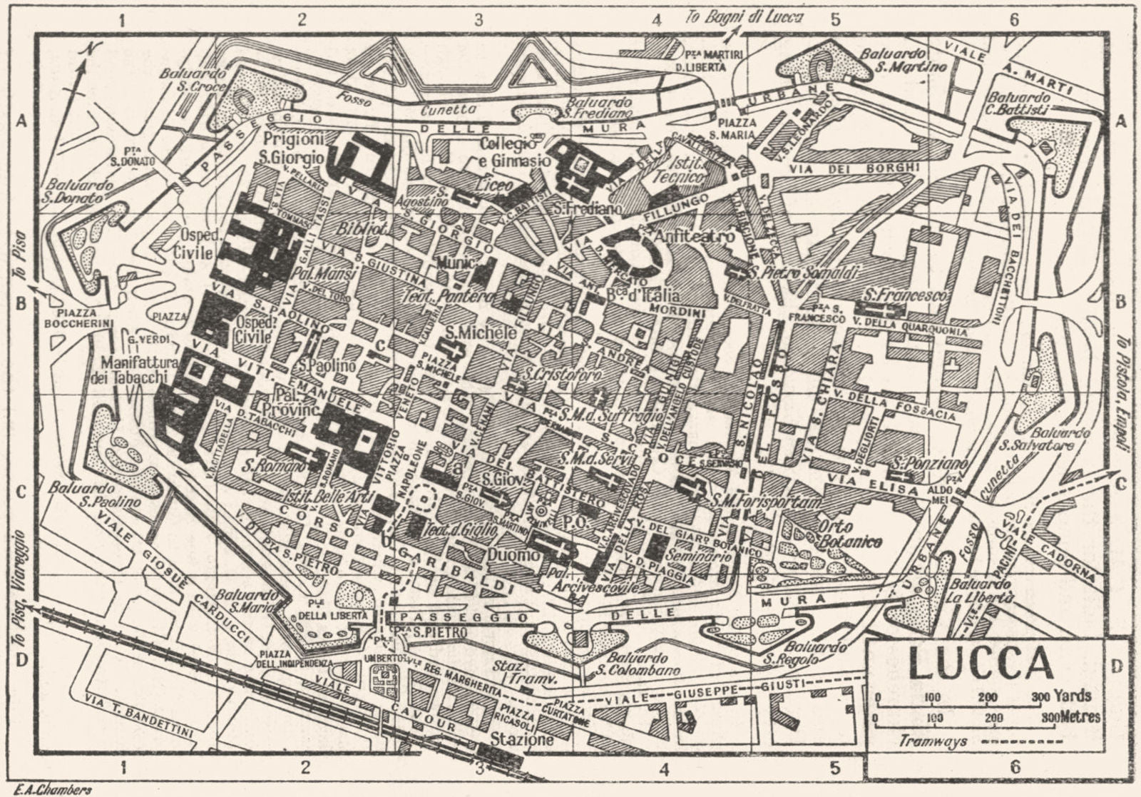 LUCCA town/city plan. Italy 1953 old vintage map chart ...