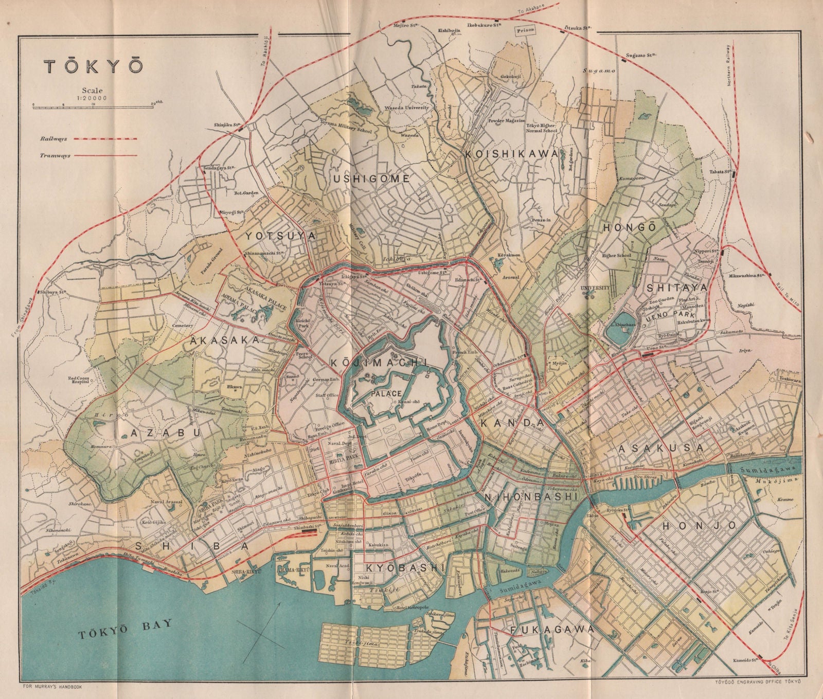 JAPAN. Tokyo 1907 old antique vintage map plan chart ...