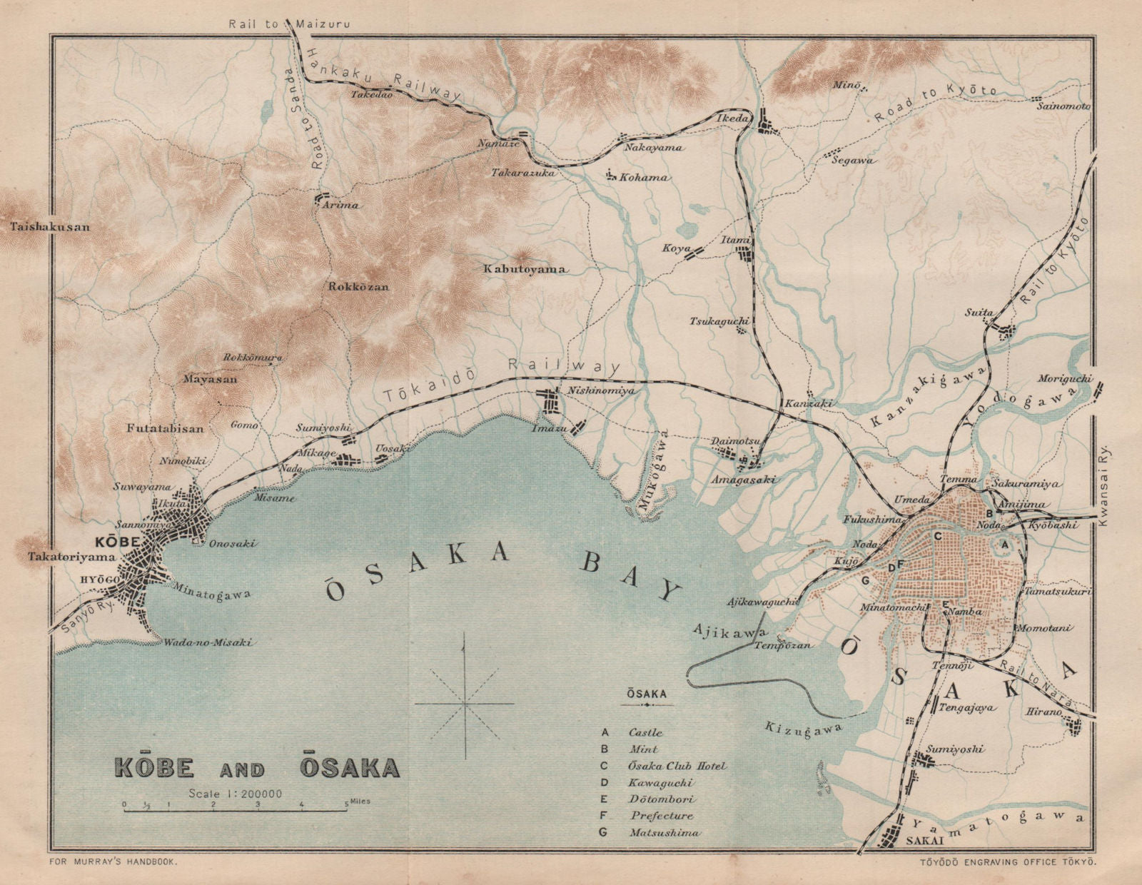JAPAN. Kobe & Osaka 1907 old antique vintage map plan chart ...