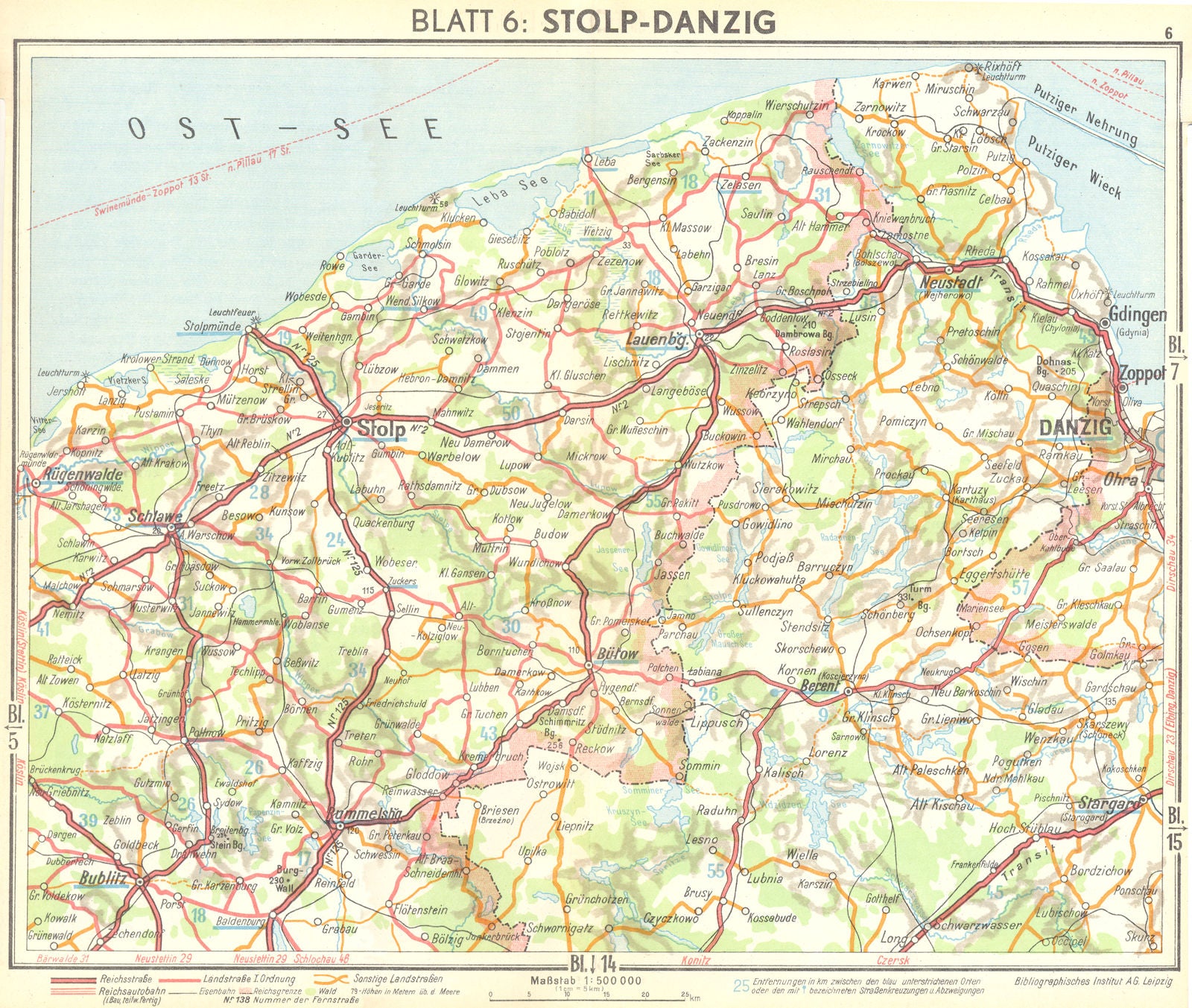 POLAND. Stolp-Gdansk 1936 old vintage map plan chart ...