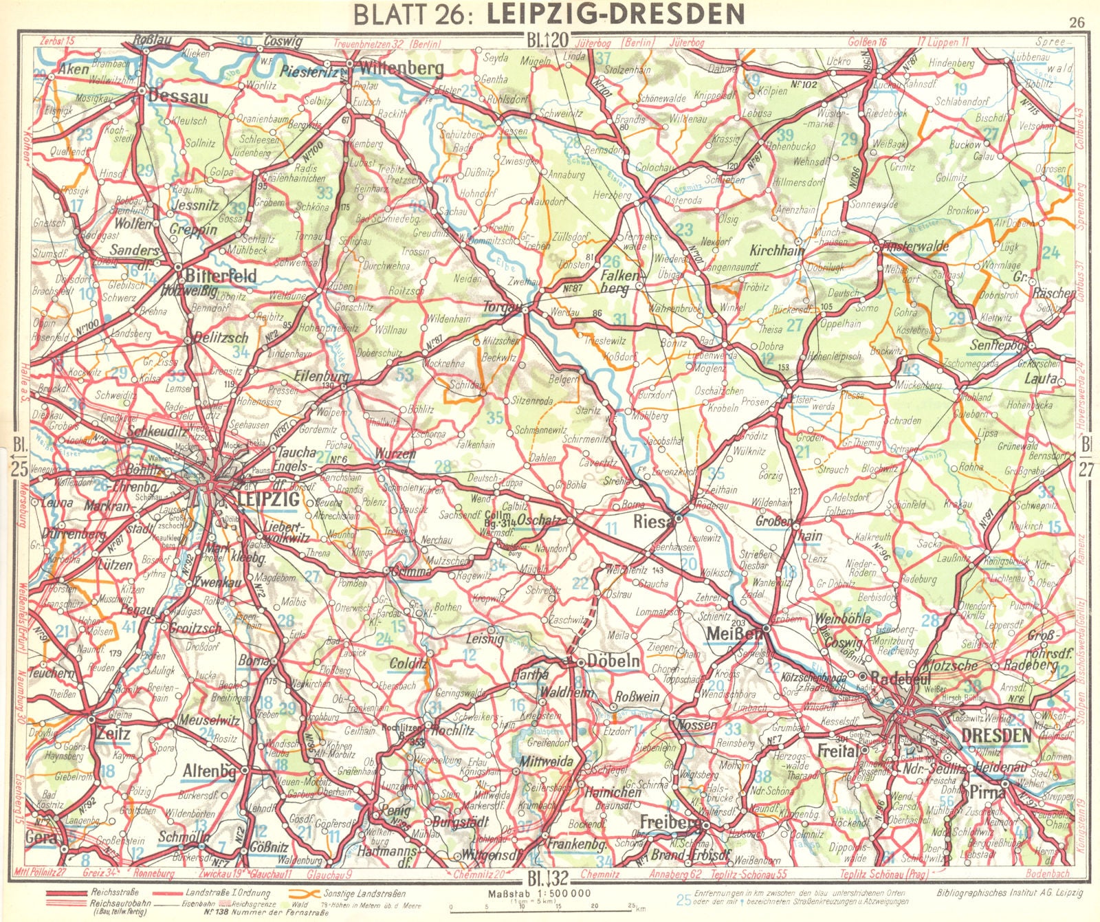 GERMANY. Leipzig-Dresden 1936 old vintage map plan chart ...