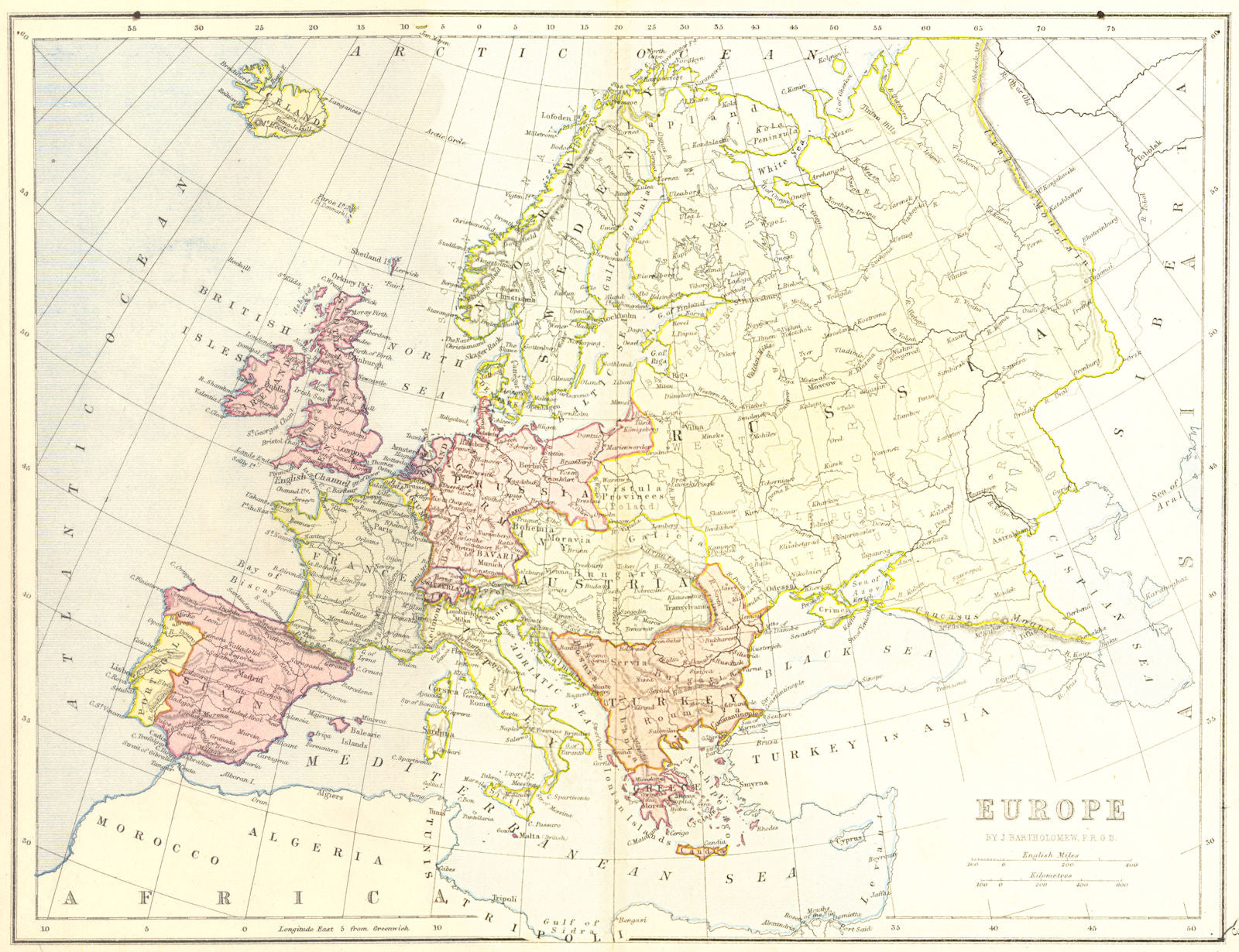 EUROPE. Europe 1870 old antique vintage map plan chart ...