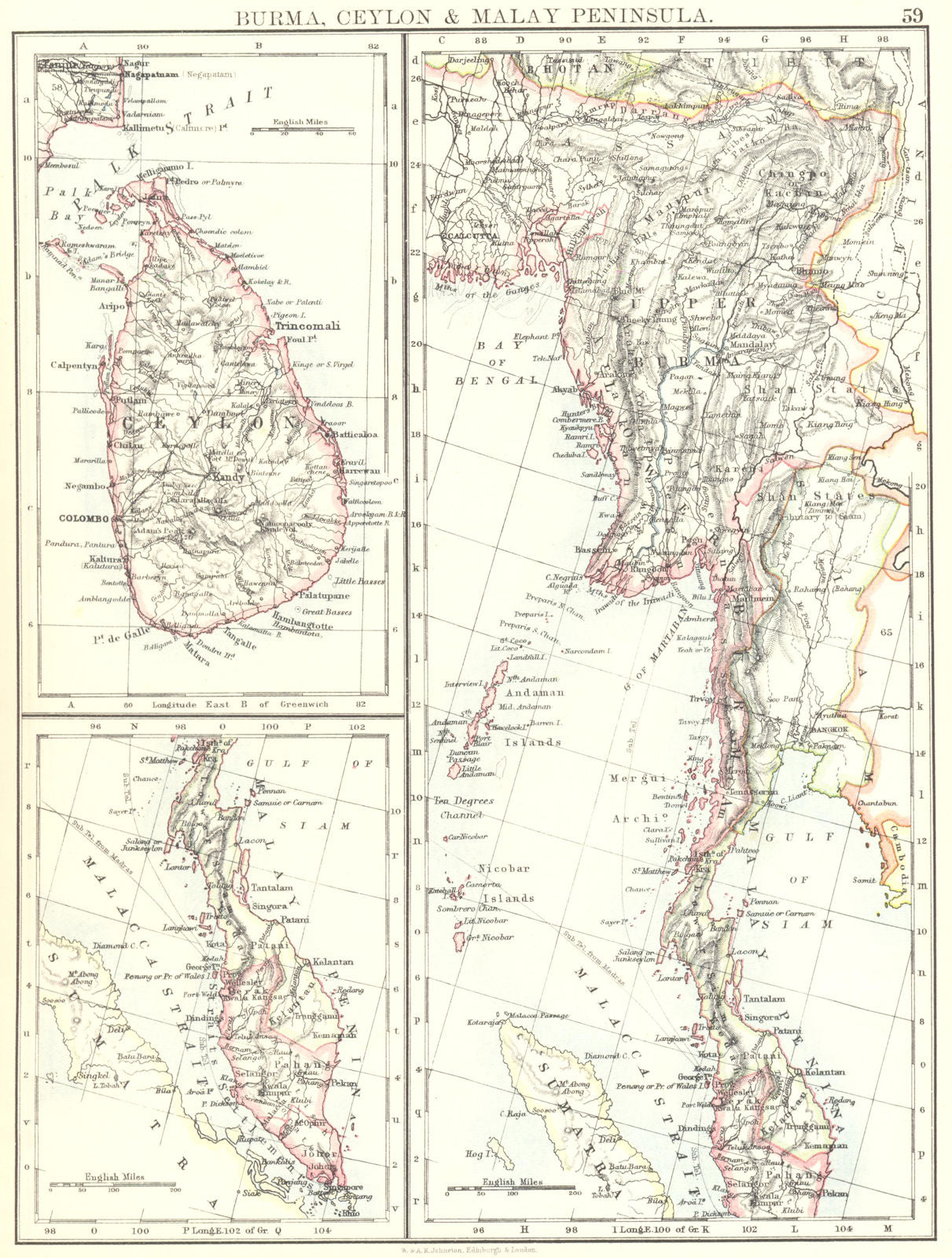 BURMA CEYLON MALAY PENINSULA. Straits settlements. Singapore. Siam 1899 ...