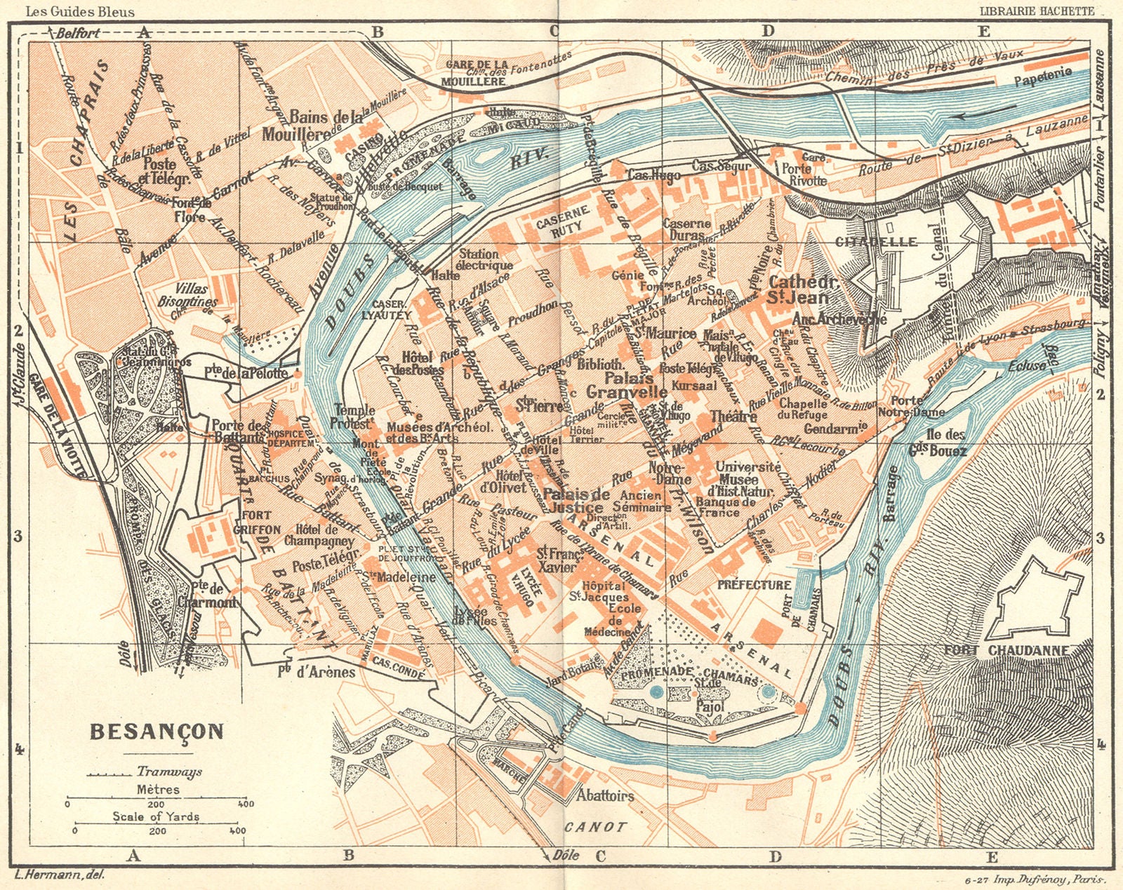 DOUBS. Besançon 1924 old antique vintage map plan chart ...