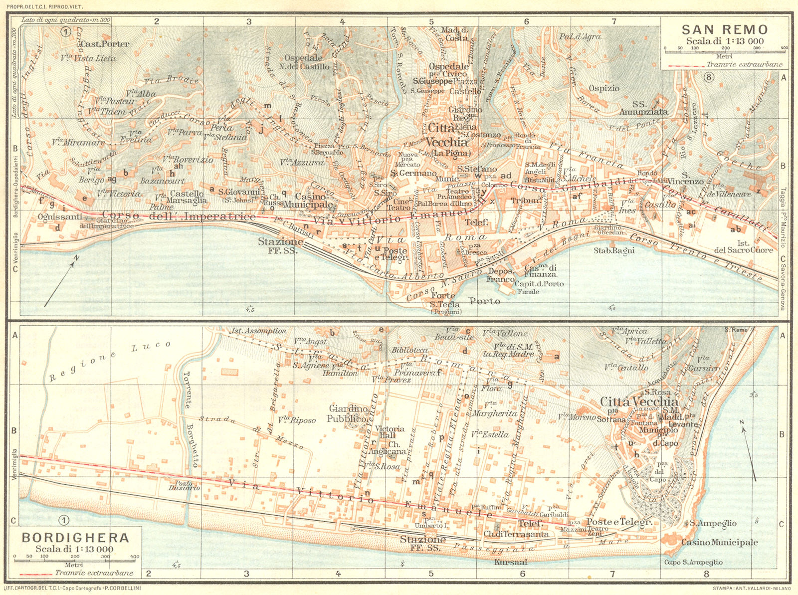 ITALY. San Remo; Bordighera 1926 old vintage map plan chart ...