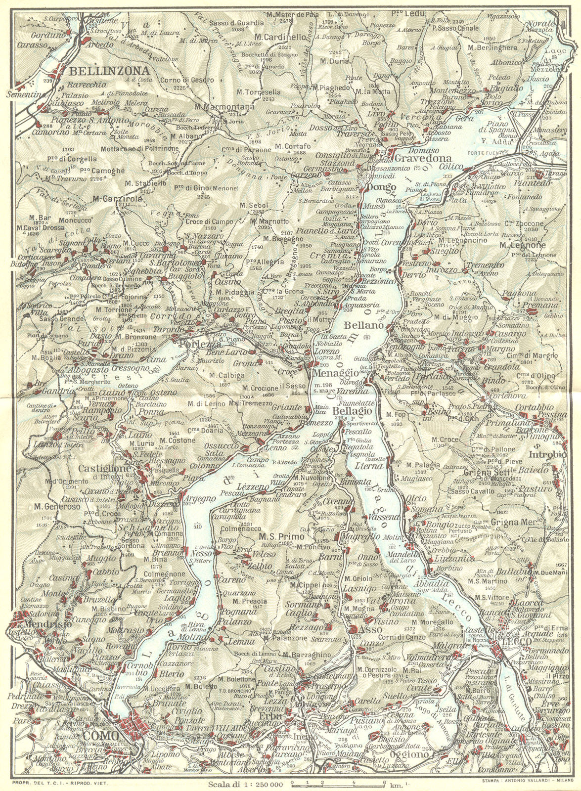 ITALY. Lac de Como Come Lecco 1926 old vintage map plan chart ...