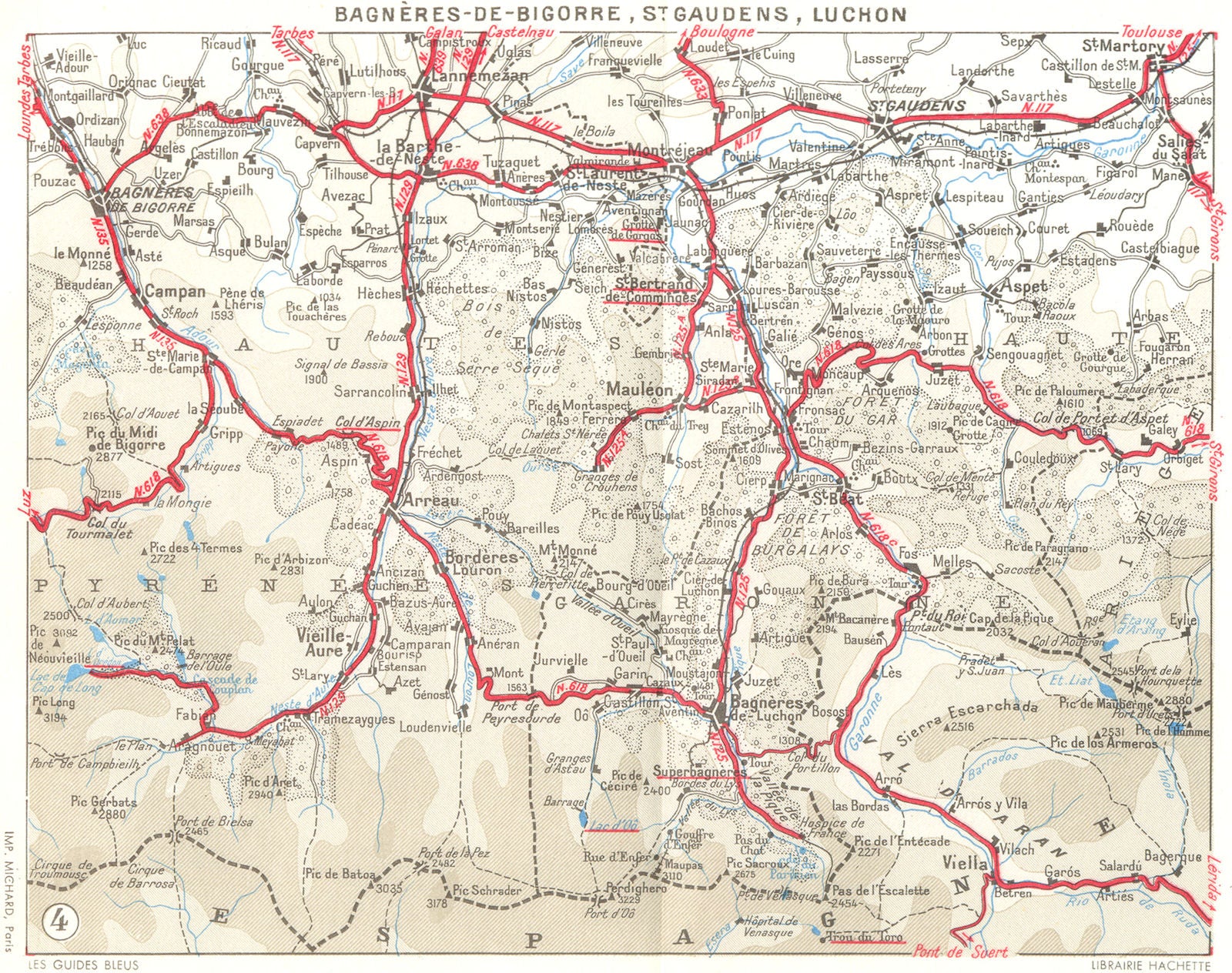 PYRÉNÉES. Bagneres-Bigorre, St Gaudens, Luchon 1959 old vintage map ...