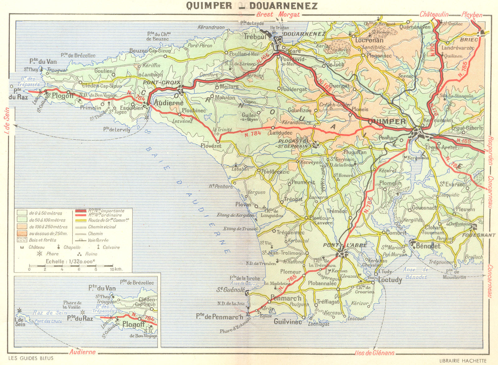QUIMPER. Pointe du Raz. Douarnenez 1948 old vintage map plan chart ...