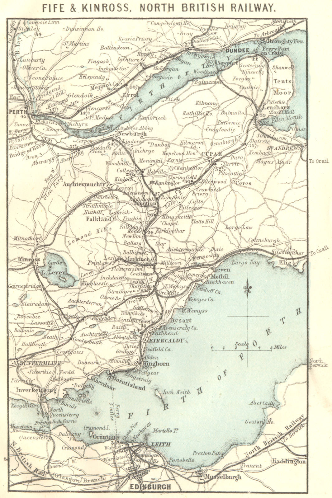FIFE & KINROSS. North British Railway. Perth Edinburgh Dundee 1887 old ...