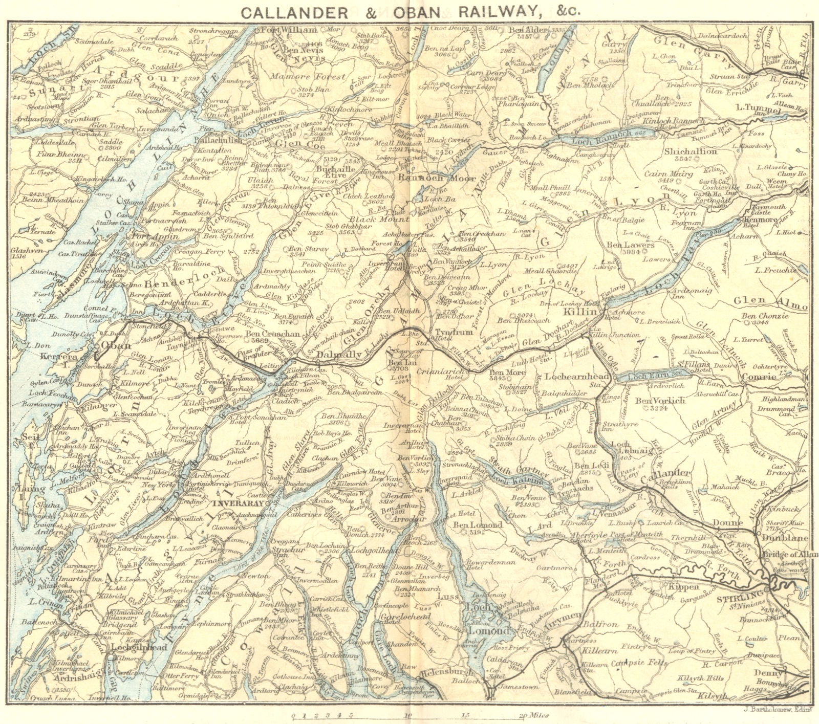 SCOTLAND. Callander & Oban Railway 1887 old antique vintage map plan ...