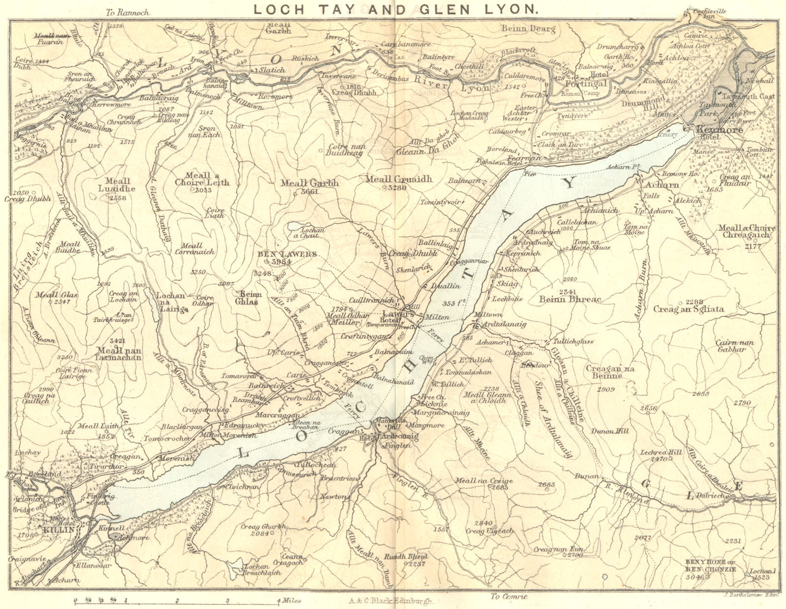 SCOTLAND. Loch Tay & Glen Lyon. Killin. 1887 old antique map plan chart ...