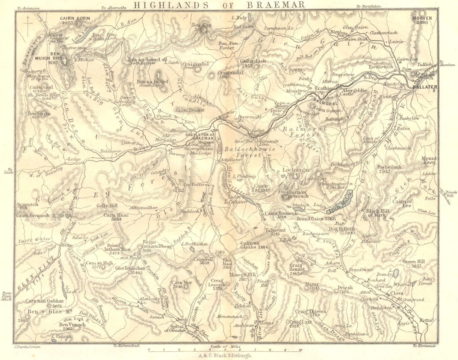 SCOTLAND. Highlands of Braemar 1887 old antique vintage map plan chart ...