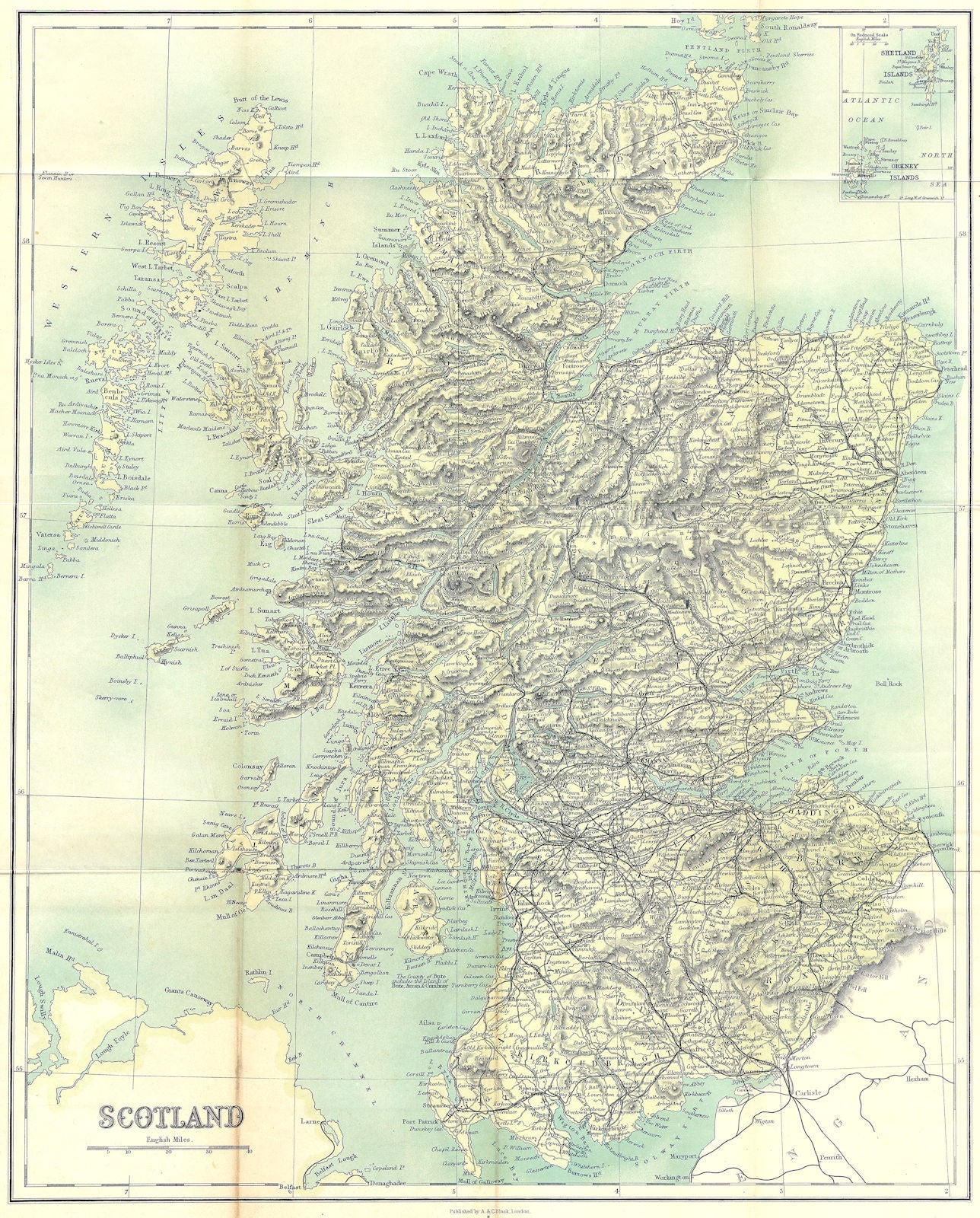 SCOTLAND. Tourist map. Roads Railways Footpaths. BARTHOLOMEW 1887 old ...