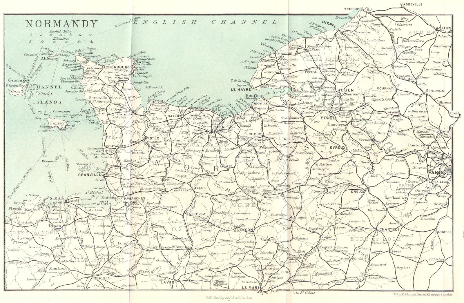 FRANCE. Normandy Normandie 1913 old antique vintage map plan chart ...