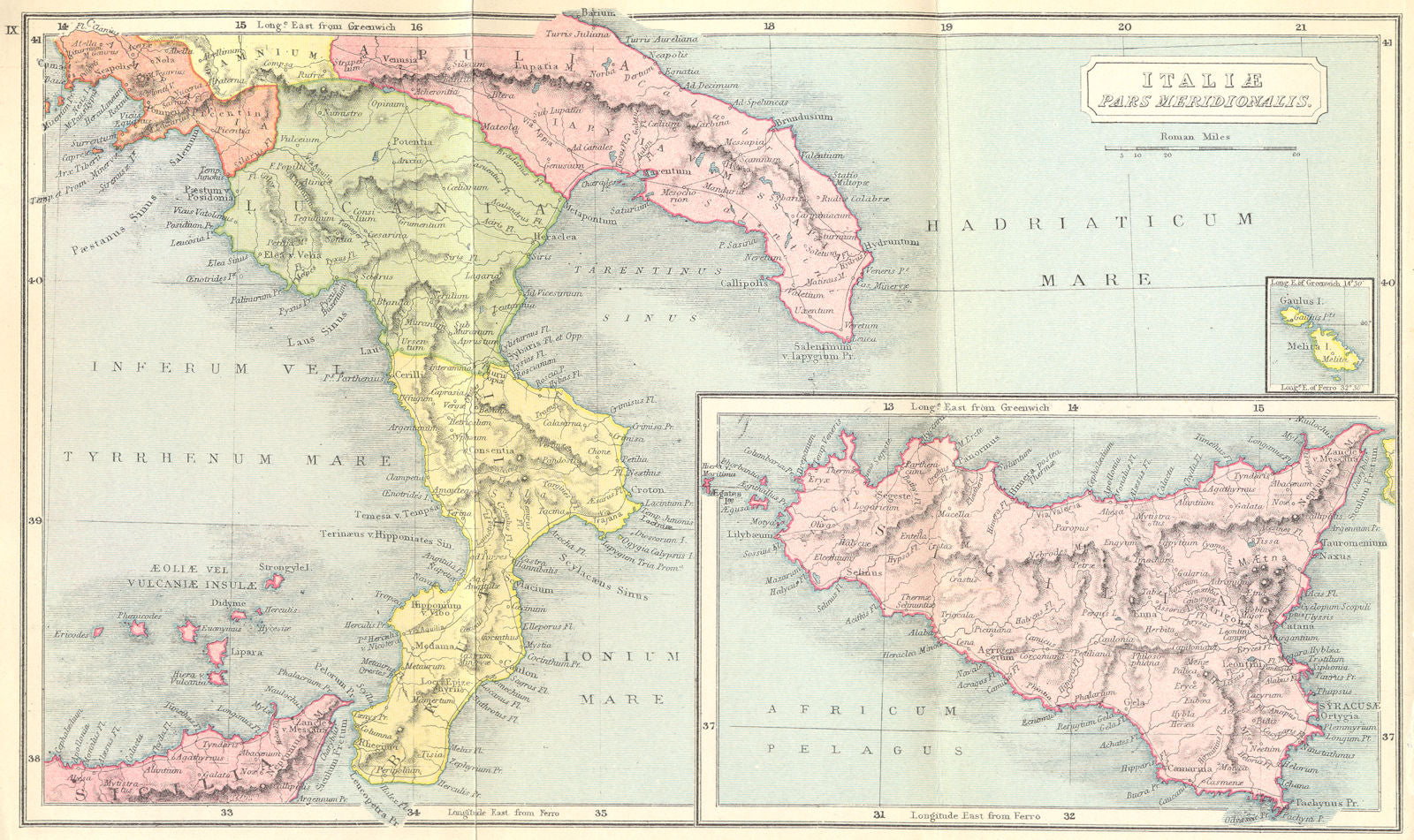 ITALY. Italiae Pars Meridionalis; Sicilia Roman 1908 old antique map ...