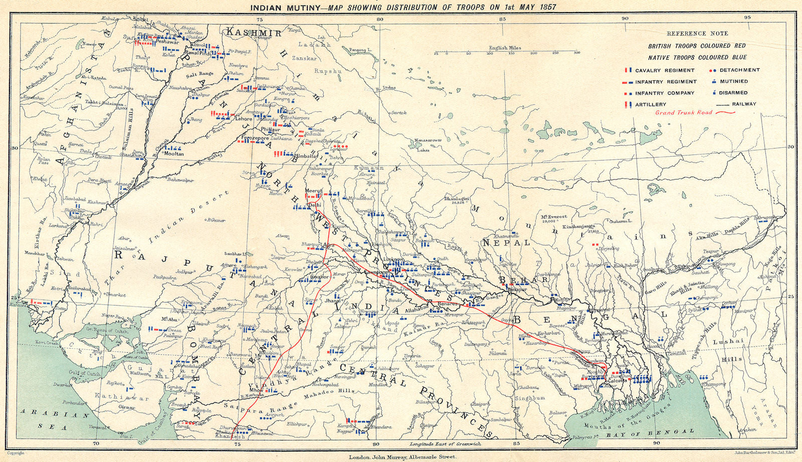 INDIAN MUTINY/REBELLION. British & native troop positions 1 May 1857 ...