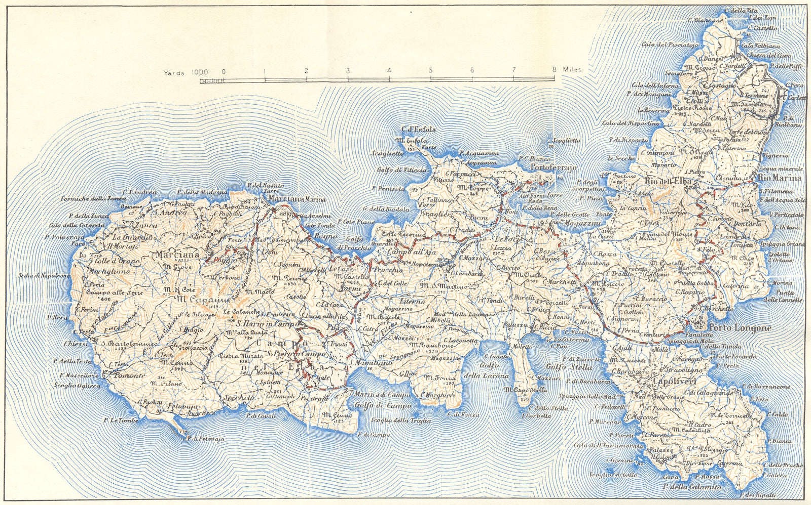 ITALY. Elba 1945 old vintage map plan chart – Antiquemapsandprints.com
