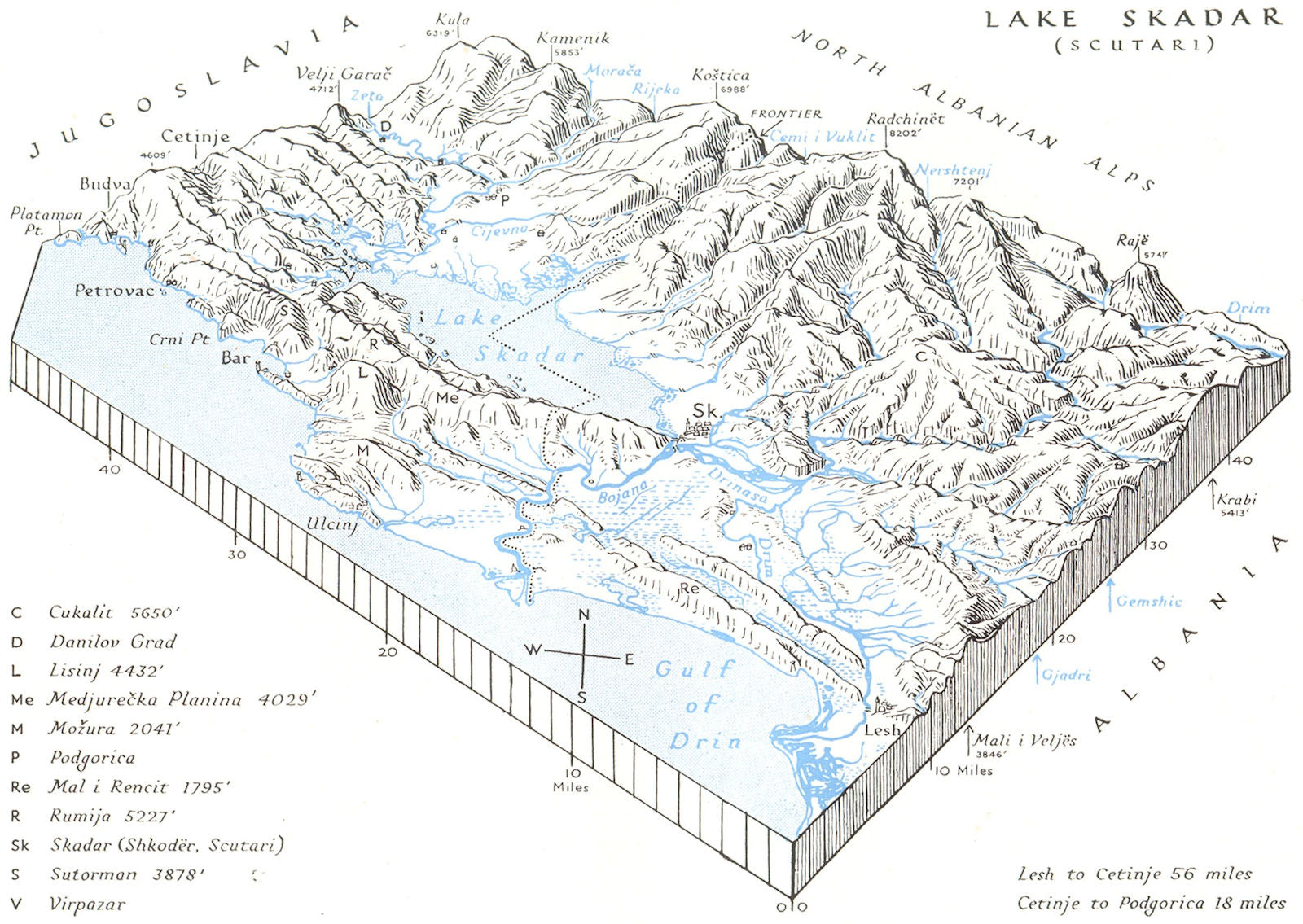 LAKE SKADAR. Block diagram S Coasts(Uskudar) 1944 old vintage map plan ...