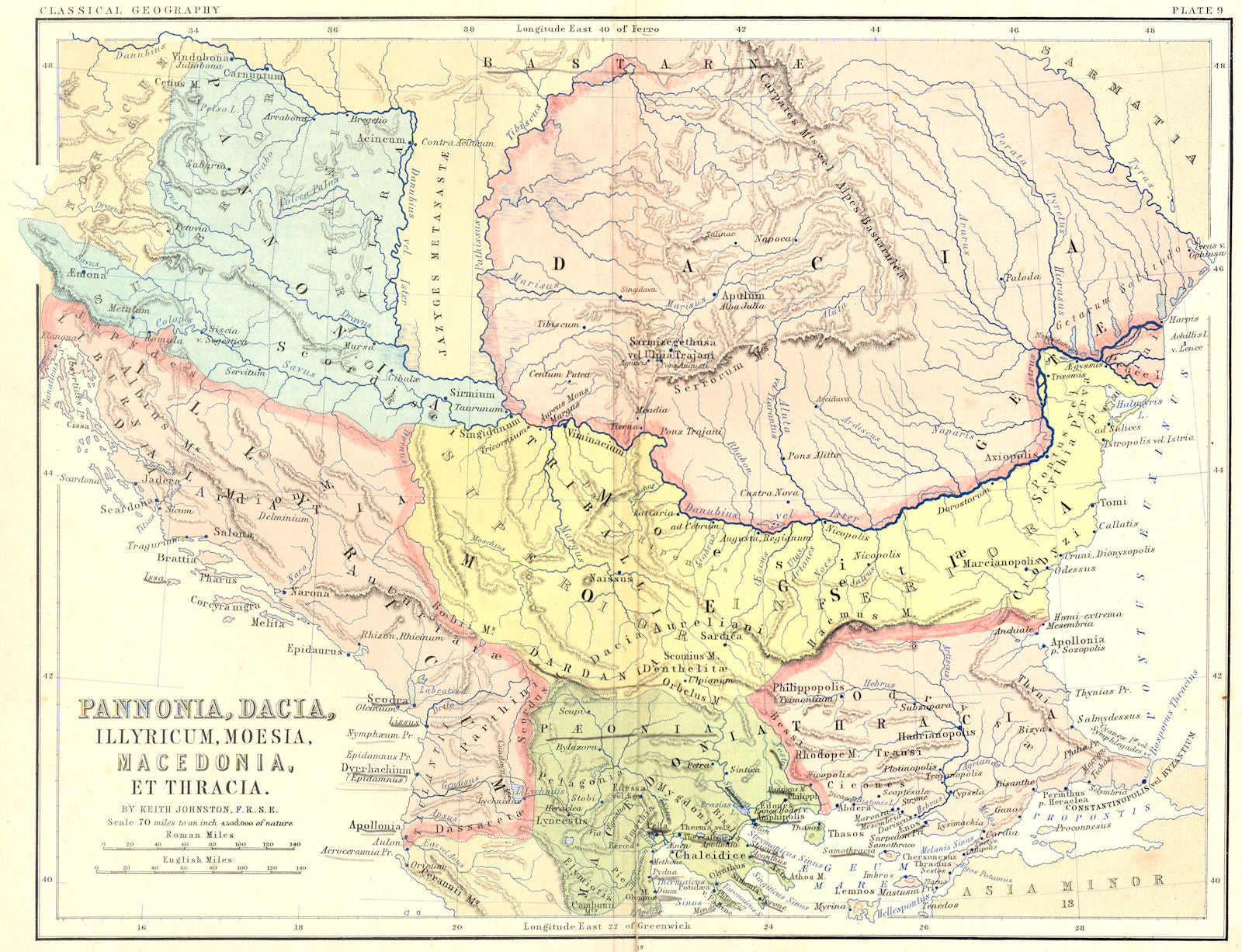 ILLYRICUM. Pannonia, Moesia, Macedonia, Thracia 1880 old antique map ...