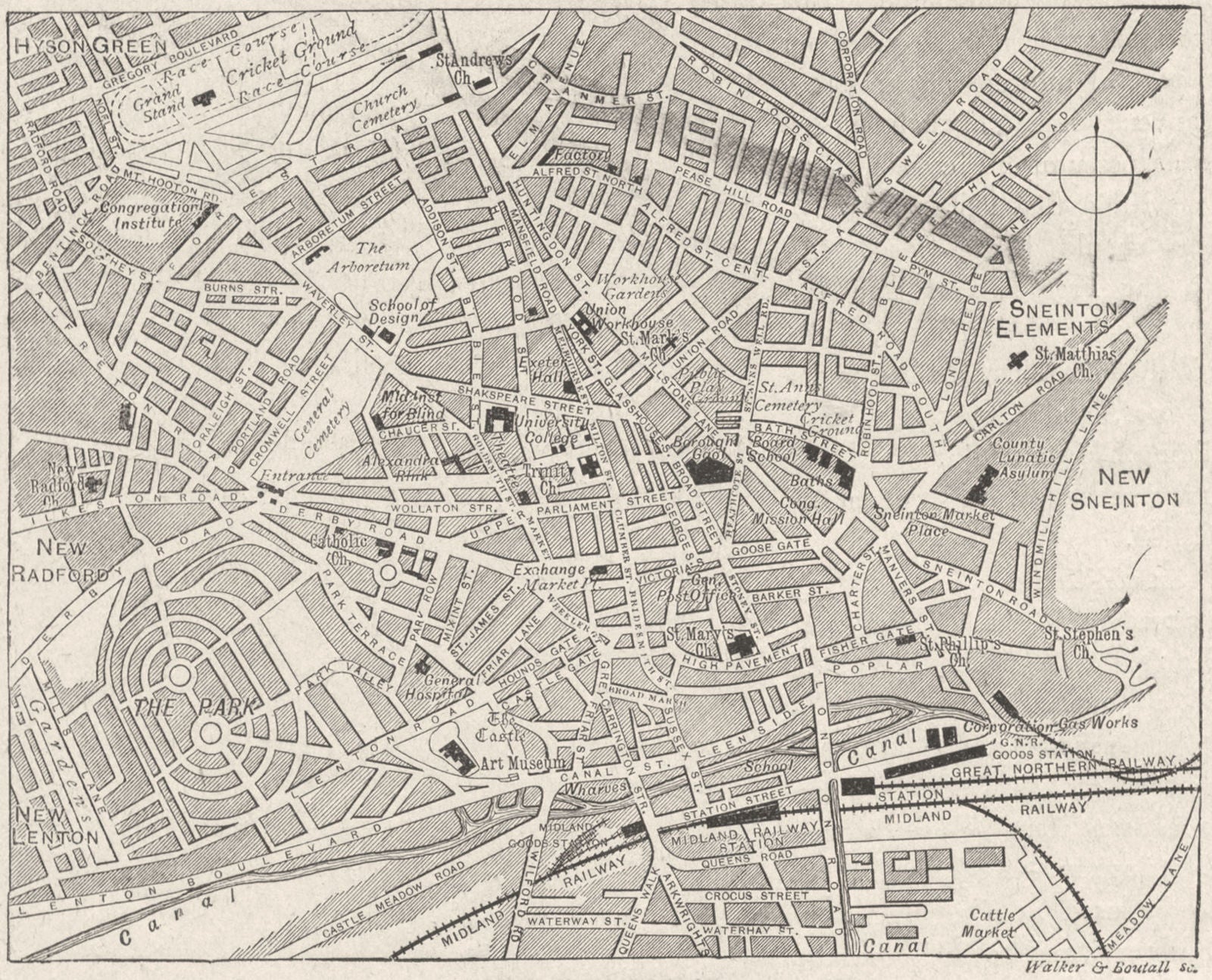NOTTS. Nottingham, sketch map 1898 old antique vintage plan chart ...