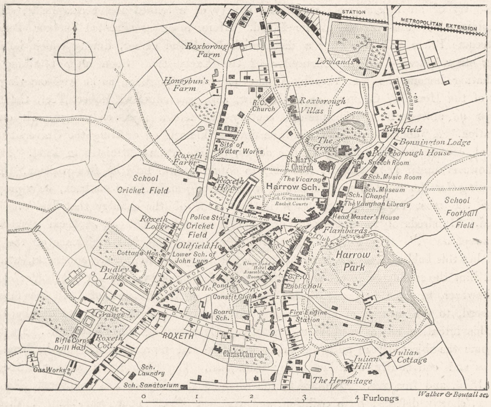 LONDON. Harrow-on-Hill, sketch map 1898 old antique vintage plan chart ...