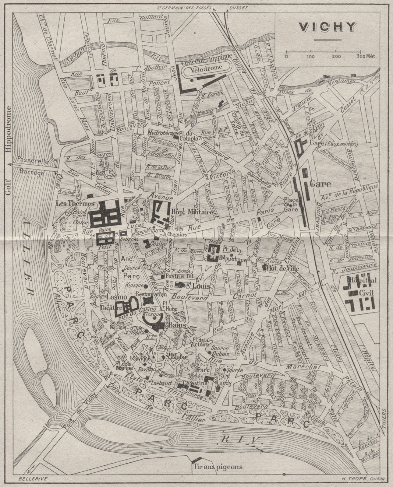 ALLIER. Vichy 1923 old antique vintage map plan chart ...