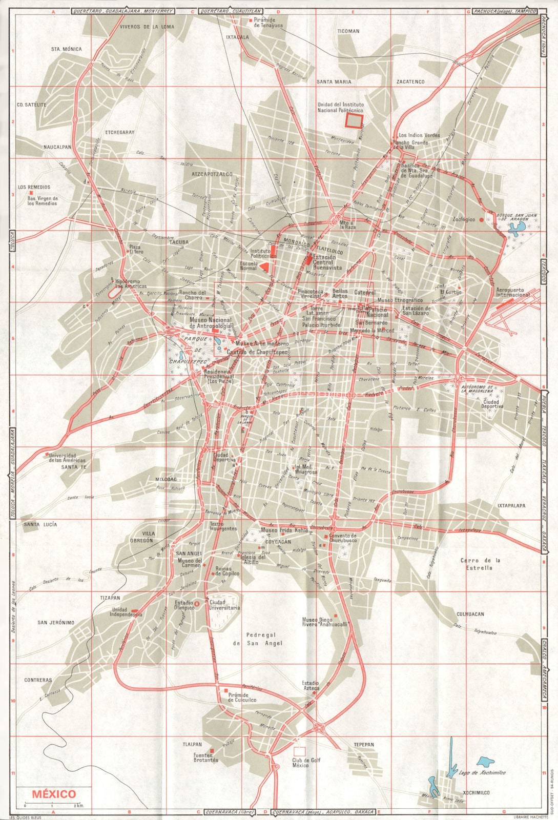 MEXICO CITY town/city plan de la cuidad 1968 old vintage map chart ...