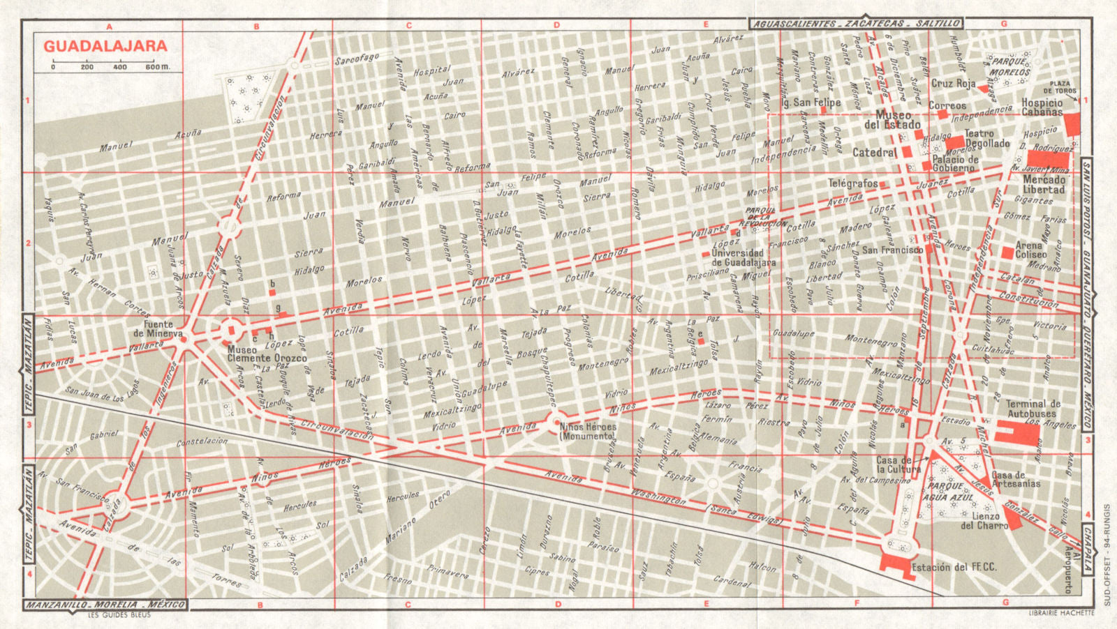 GUADALAJARA town/city plan de la cuidad. Mexico 1968 old vintage map ...