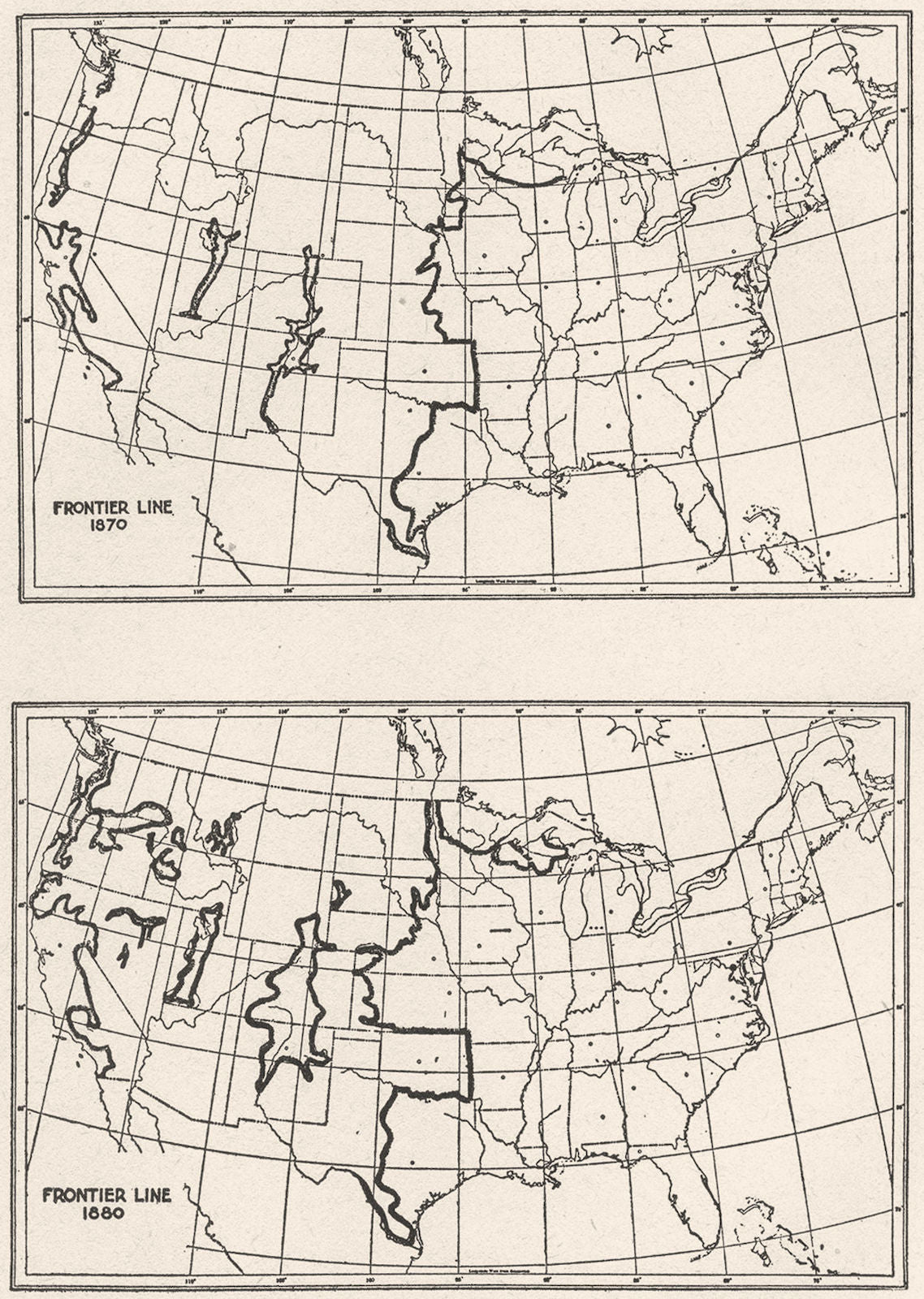 USA. Frontier Line 1870; Frontier Line 1880, sketch map 1942 old ...