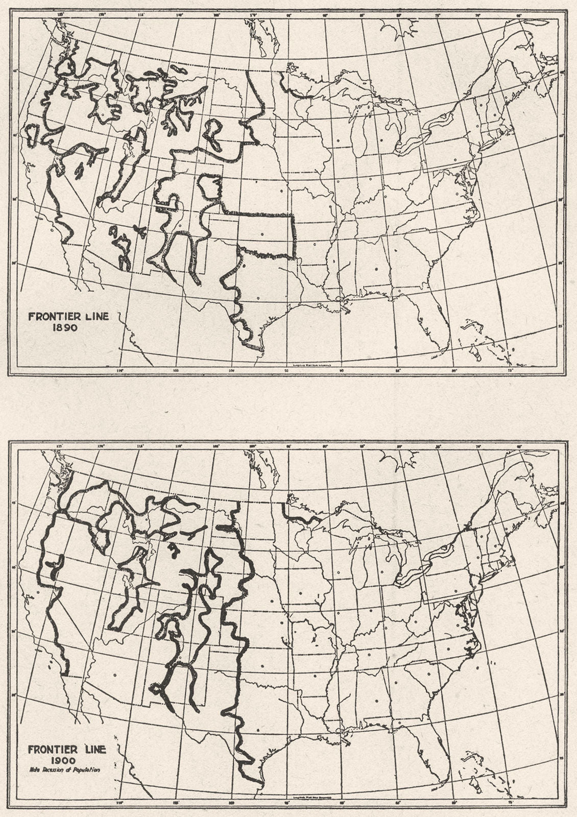 USA. Frontier Line 1890; Frontier Line 1900, sketch map 1942 old ...