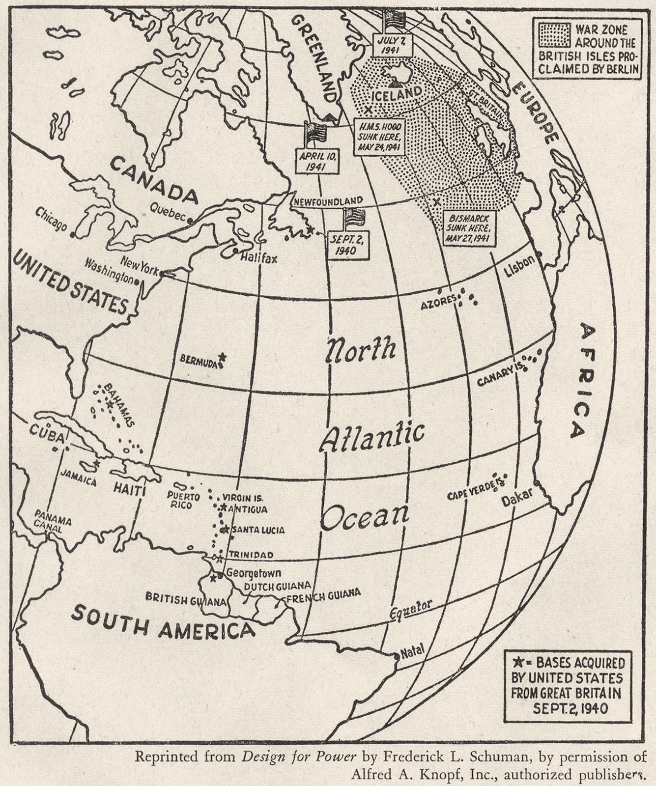 WW2. UK war zone declared, Berlin. UK bases handed to USA 1940, sketch ...