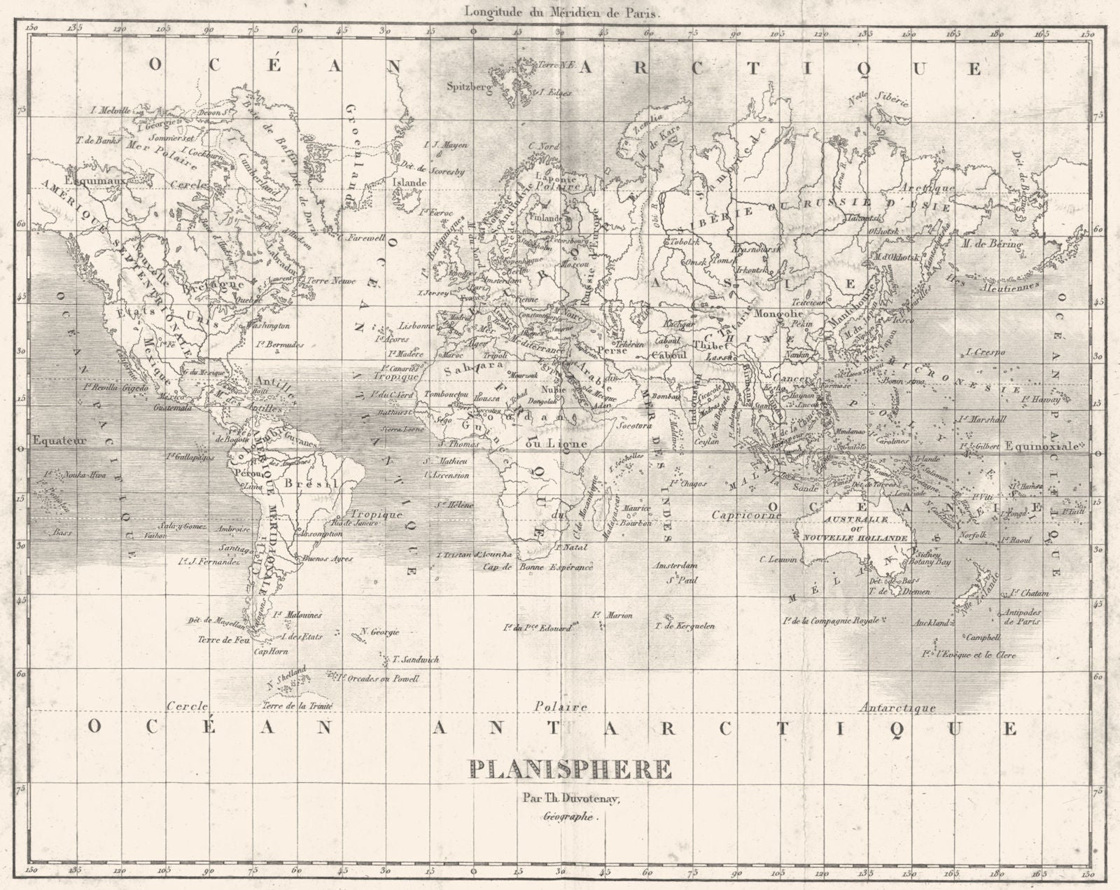 WORLD. Planisphere 1875 old antique vintage map chart ...