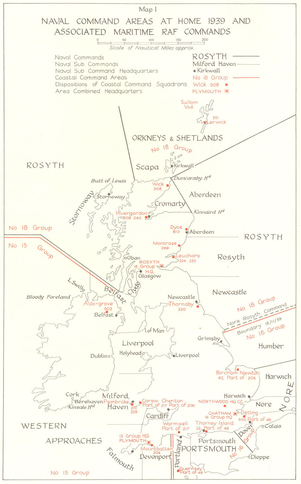 UK. Naval Command Areas at home 1939 & Maritime RAF Commands 1954 old ...