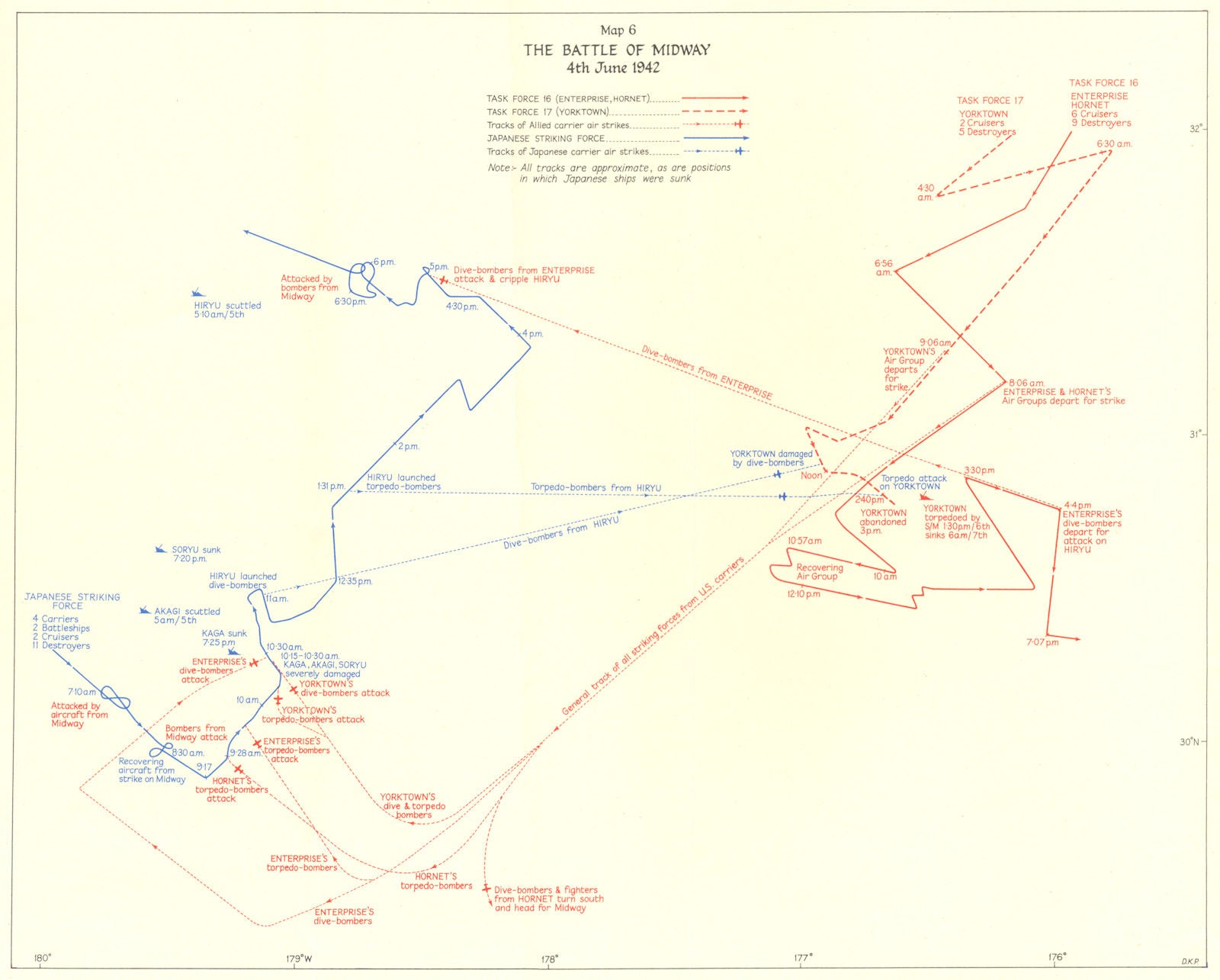 PACIFIC OCEAN. Battle of Midway 4th June 1942 1956 old vintage map plan ...