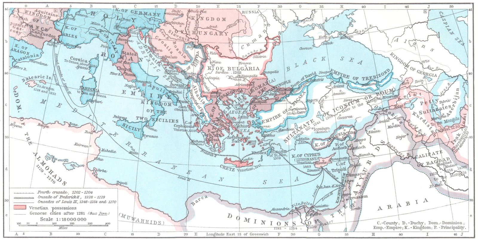 EUROPE. The Mediterranean Lands after 1204 1956 old vintage map plan ...