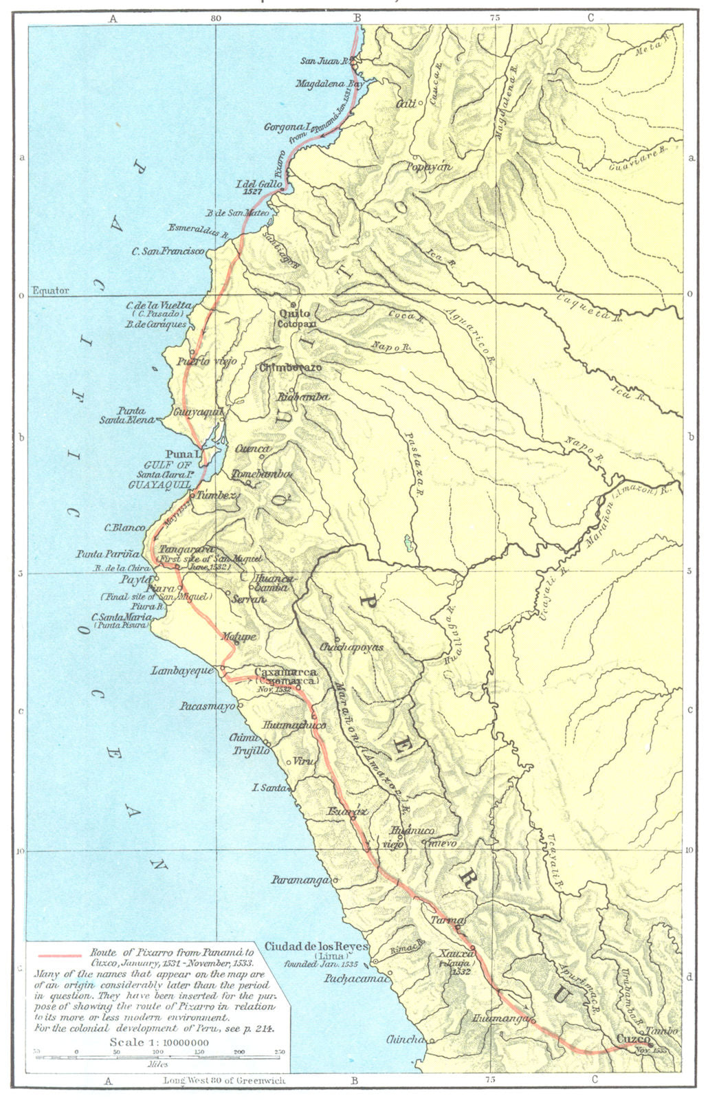 PERU. The Conquest of Peru, 1531-1533 1956 old vintage map plan chart ...