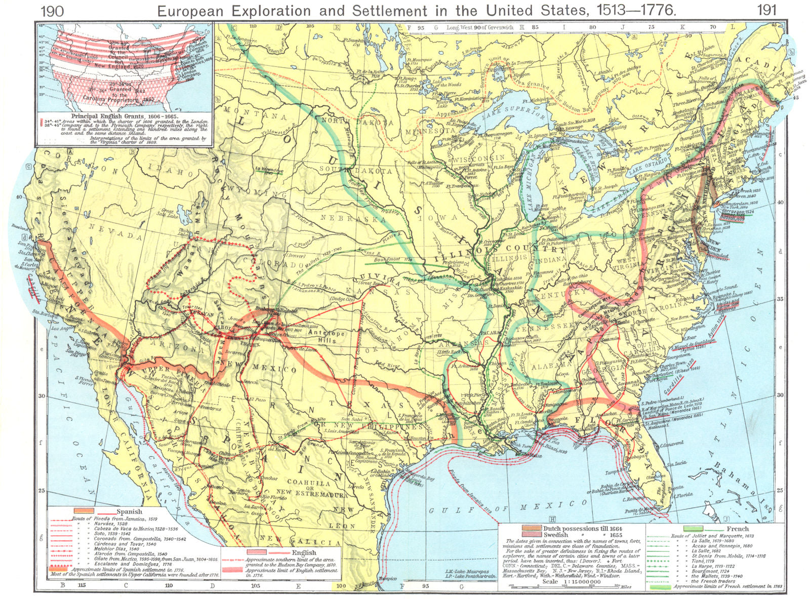 USA. European Exploration Settlement 1513-1776; English Grants 1606-65 ...