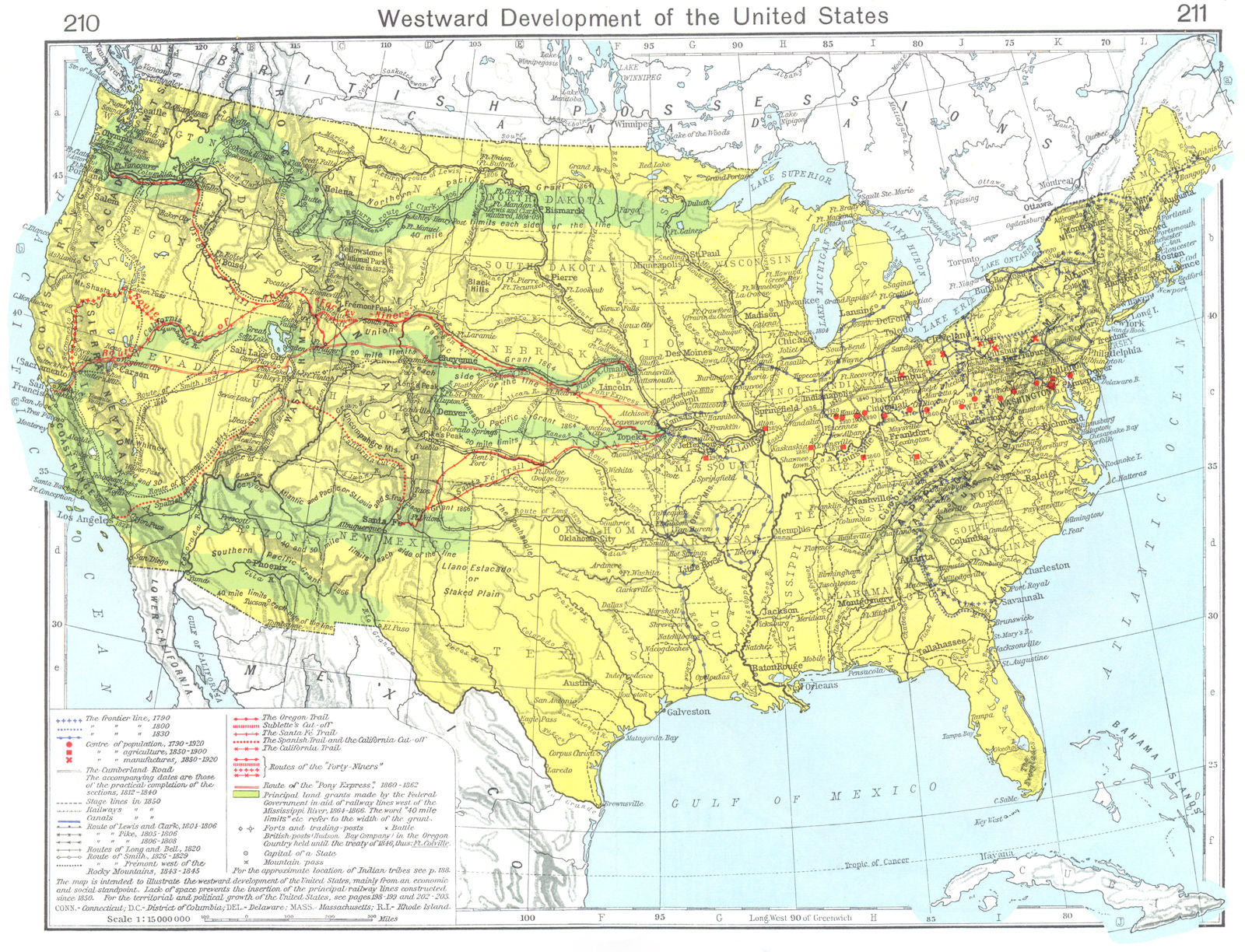 USA. Westward development of the United States 1956 old vintage map ...
