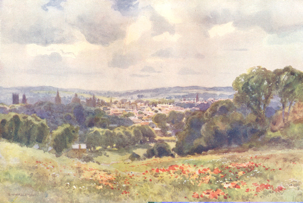 Oxford from Headington Hill. Oxford. By Ernest Haslehust 1920 old print ...