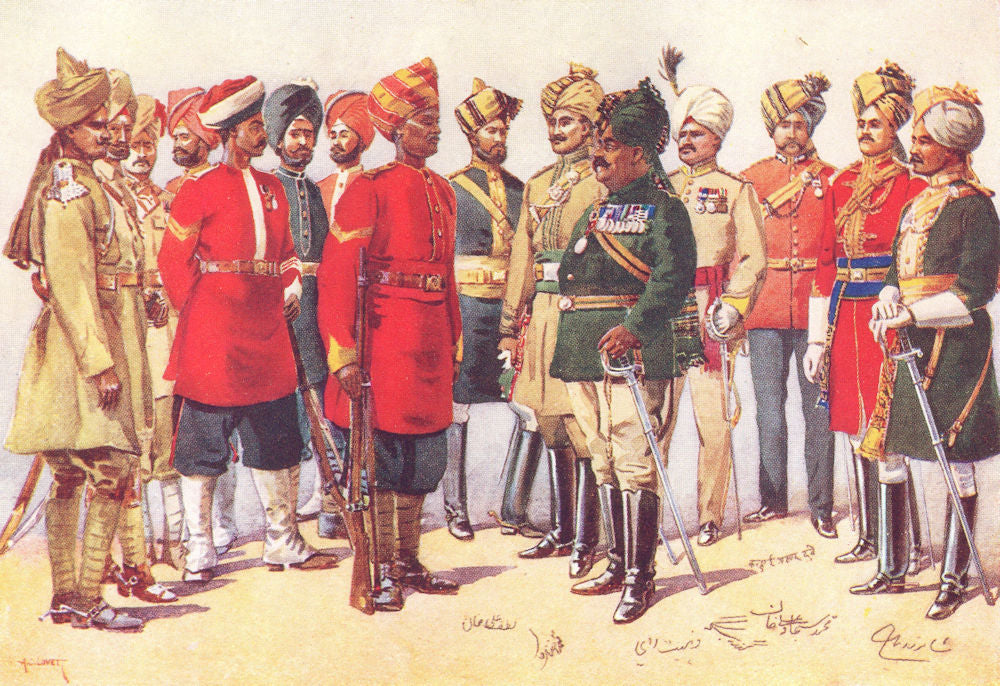 INDIAN ARMY UNIFORMS. Lancers; Mountain guns; Infantry; Rifles; Sapper ...