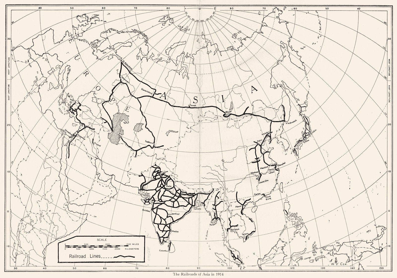 ASIA. The Railroads of Asia in 1914 1948 old vintage map plan chart ...