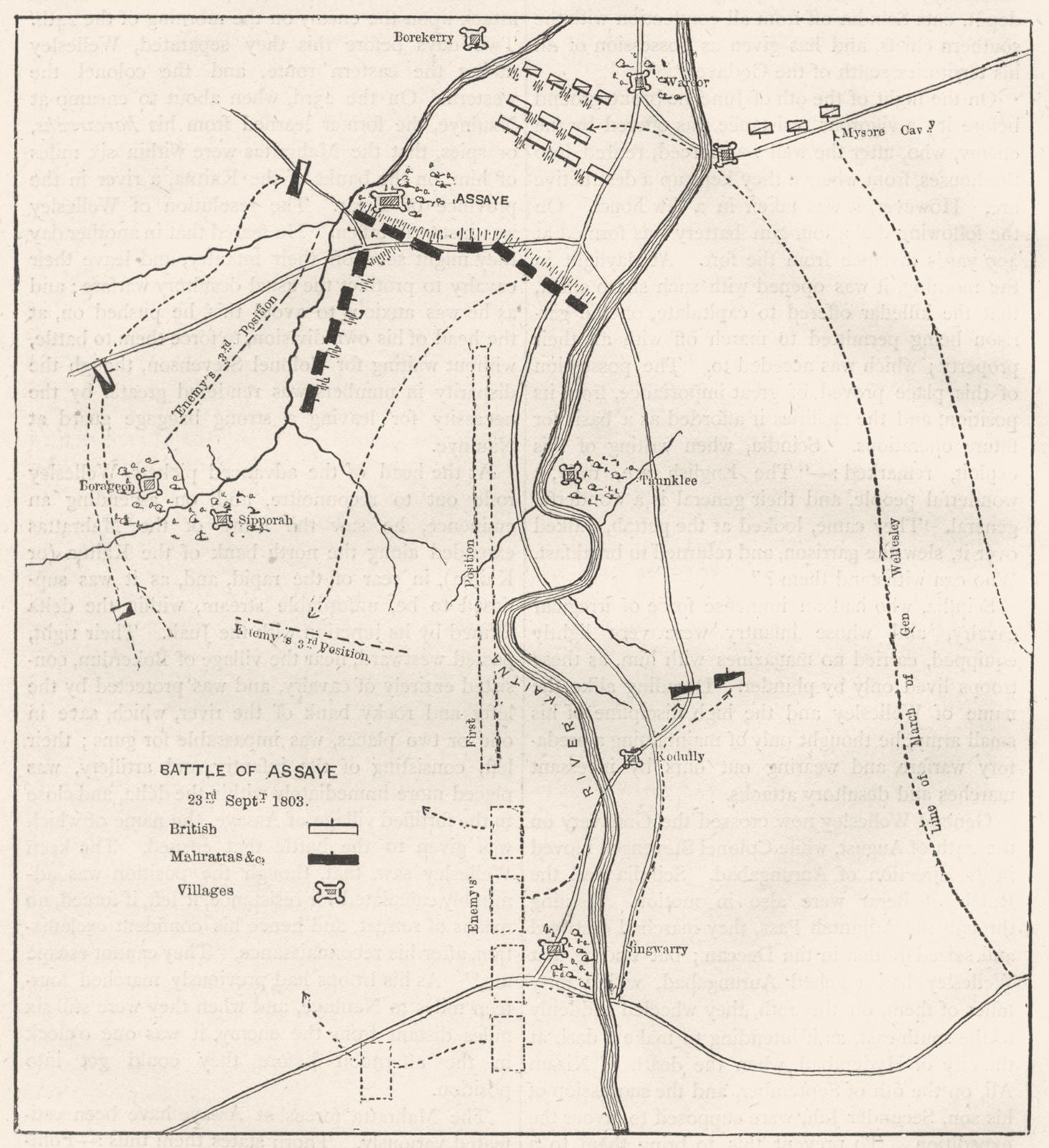 INDIA. Plan of the Battle of Assaye c1880 old antique vintage map chart ...