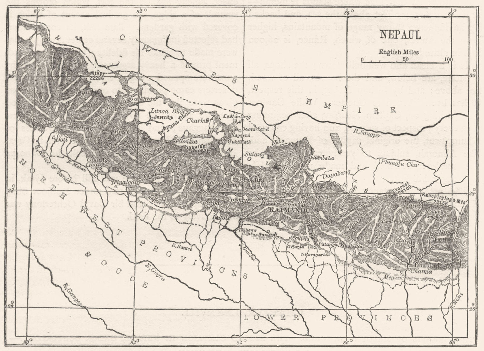 NEPAL. Map of Nepal c1880 old antique vintage plan chart ...