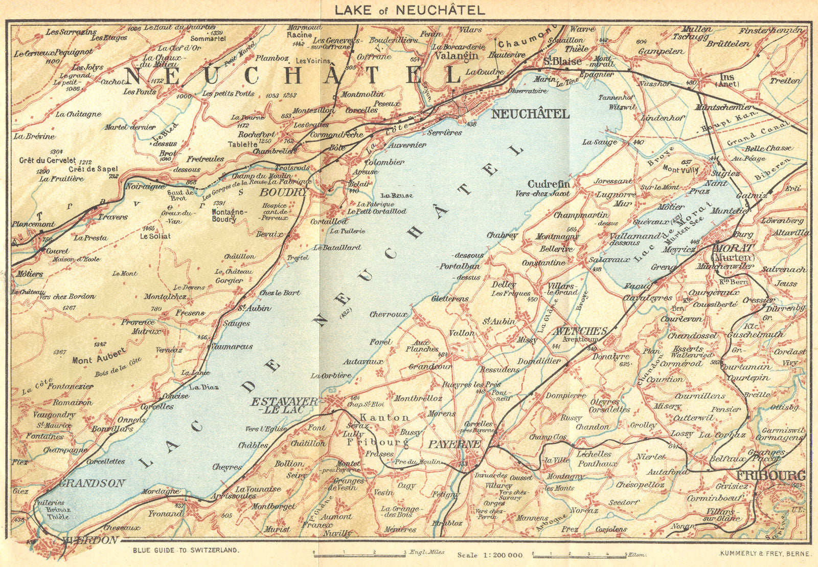 SWITZERLAND. Lake of Neuchatel 1930 old vintage map plan chart ...